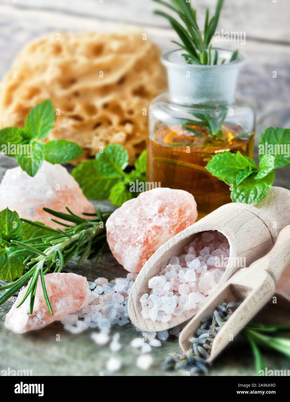 Natural cosmetics with Himalaya salt and oil Stock Photo - Alamy