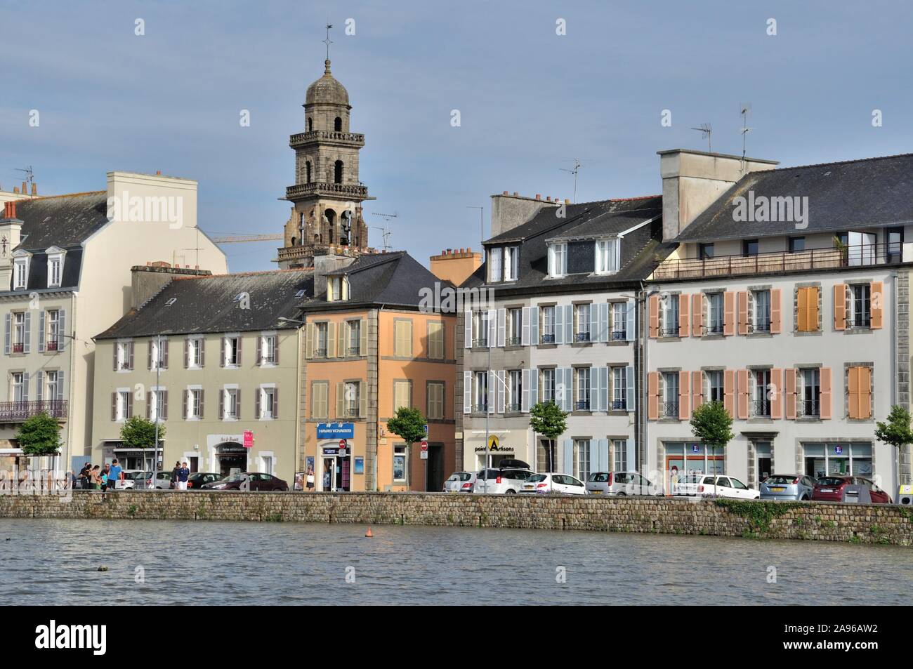 LANDERNEAU FRANCE,21 AUGUST, 2013: Landerneau, stone and slate houses ...