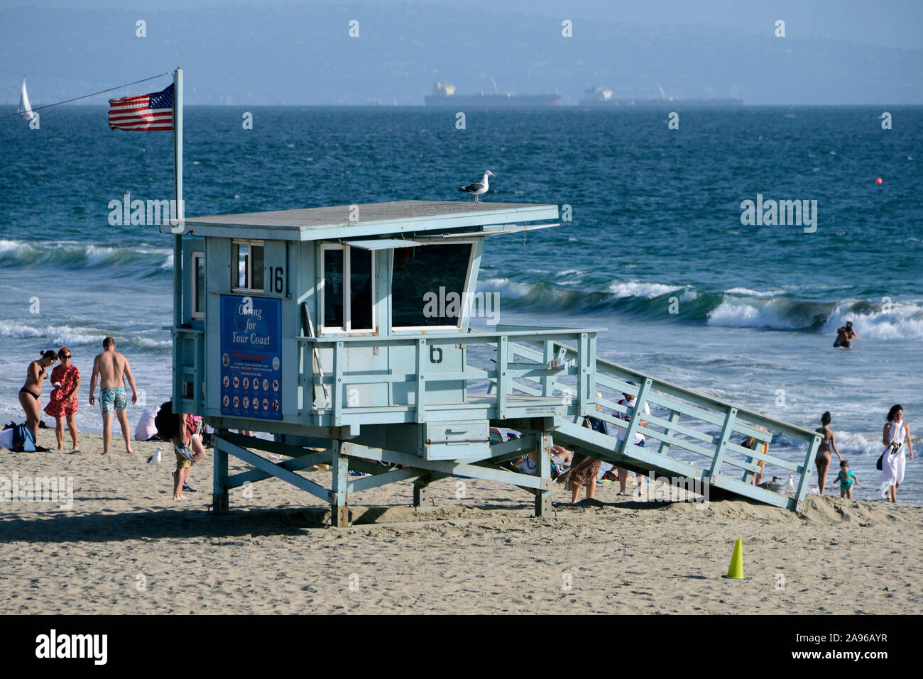 Lifeguard post on the beach of Santa Monica, California, USA Stock ...