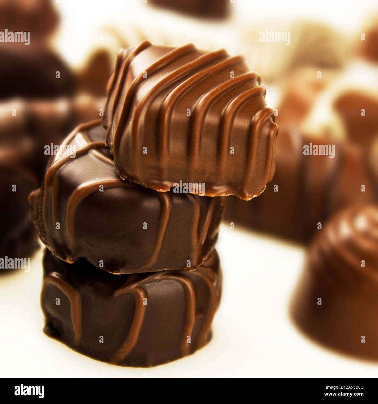 Mix of chocolate pralines close up Stock Photo - Alamy