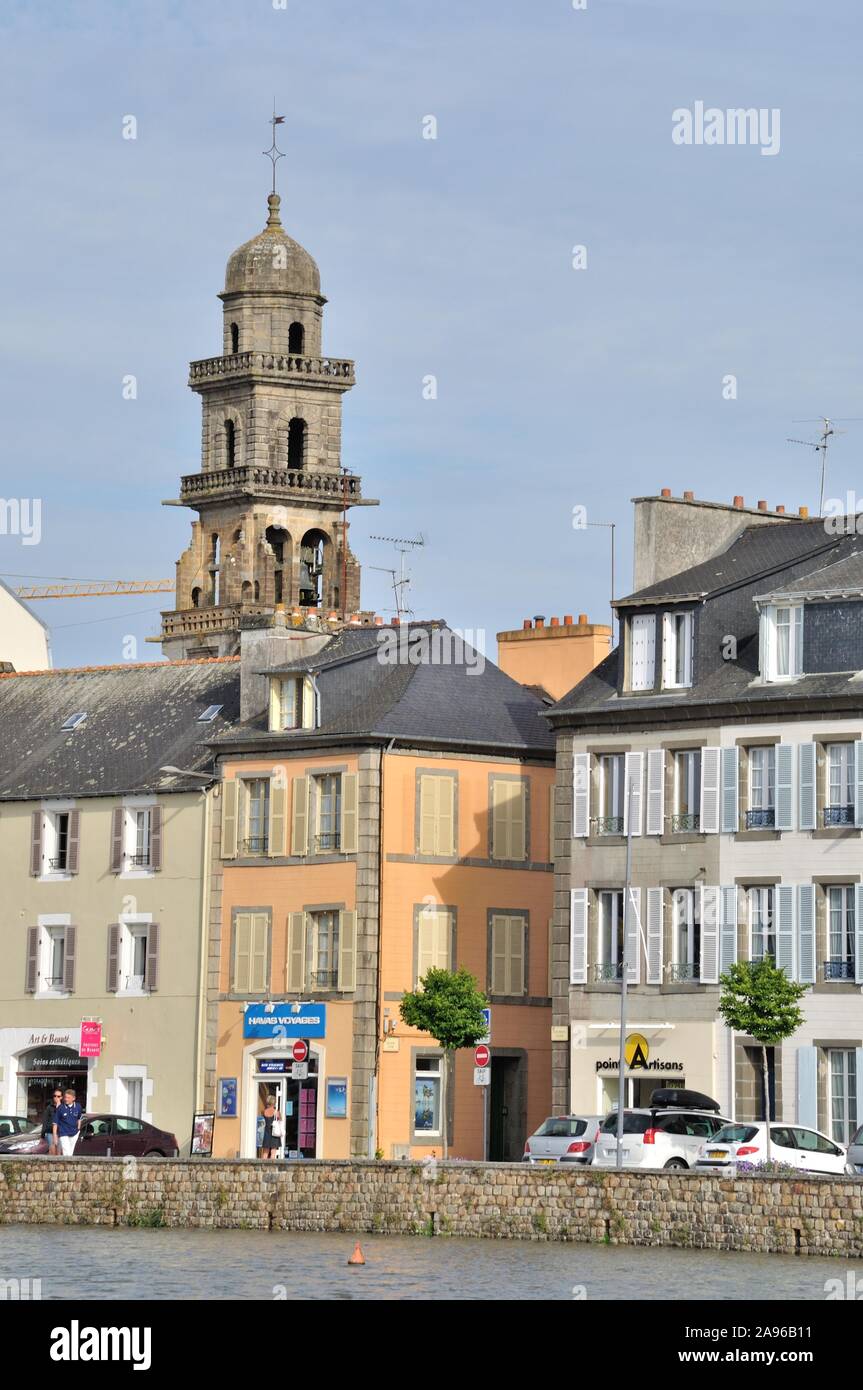 LANDERNEAU FRANCE,21 AUGUST, 2013: Landerneau, stone and slate houses ...
