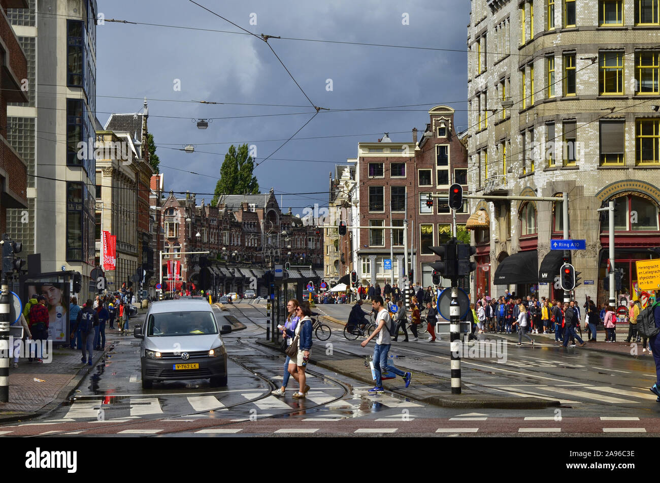 Amsterdam, Holland. August 2019. A road junction in the center: the ...