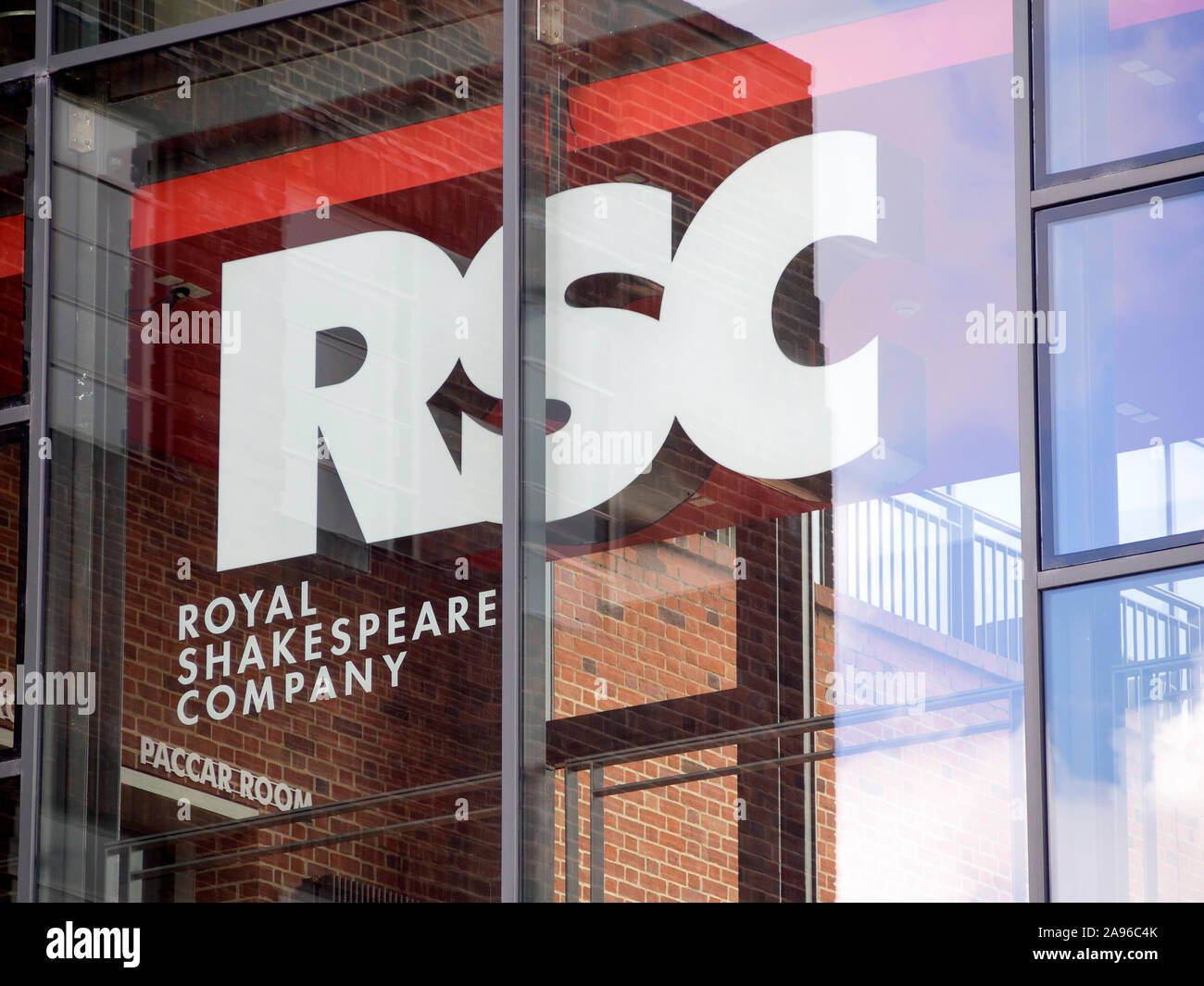 Detail of the Royal Shakespeare Company (RSC) logo on their theater ...