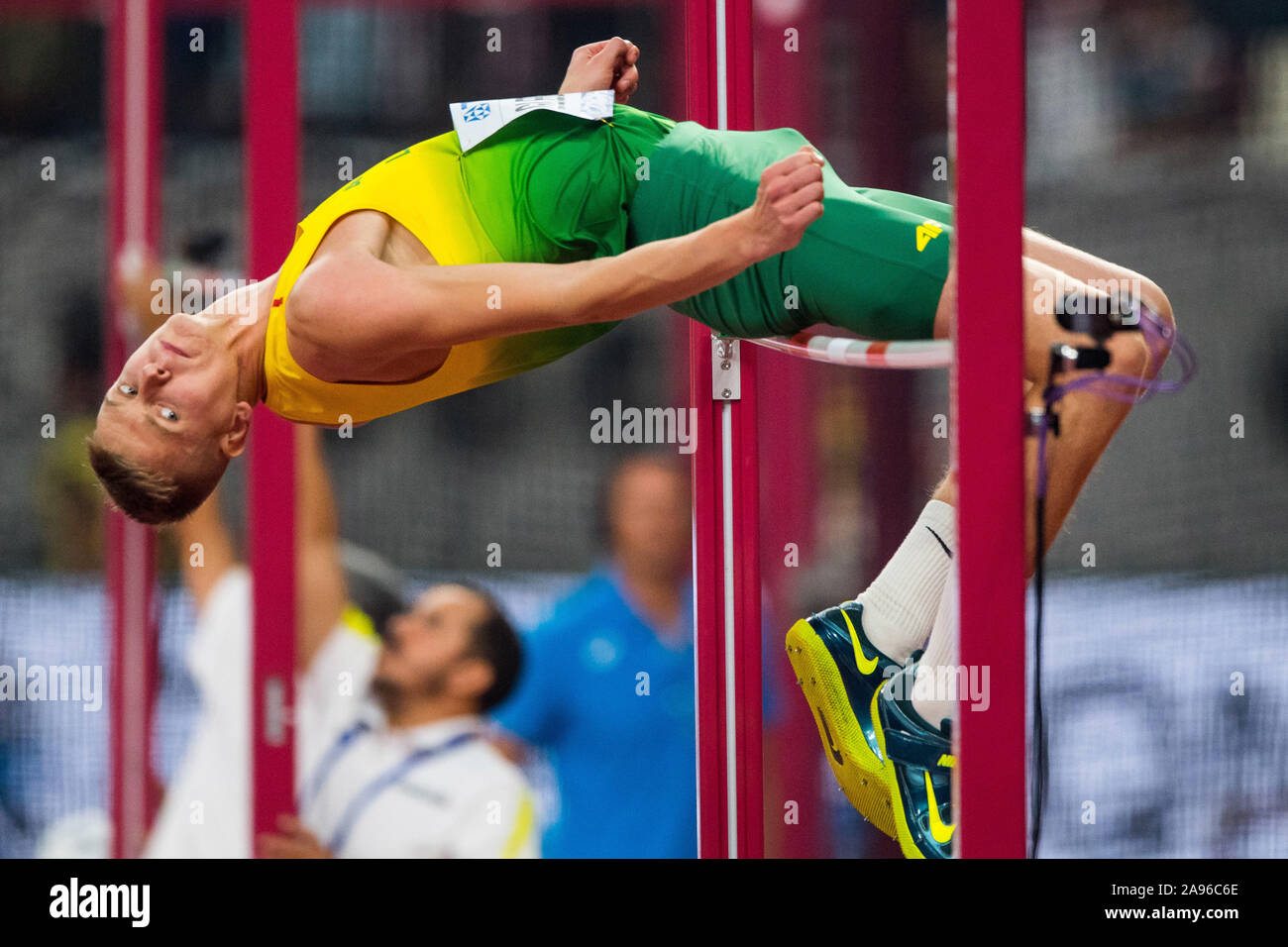 Doha, Qatar. 01st October, 2019. Adrijus Glebauskas (LTU) in Men's High ...