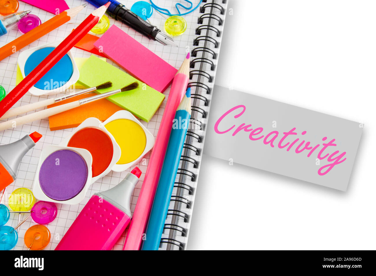Creativity label and art and design tools Stock Photo - Alamy