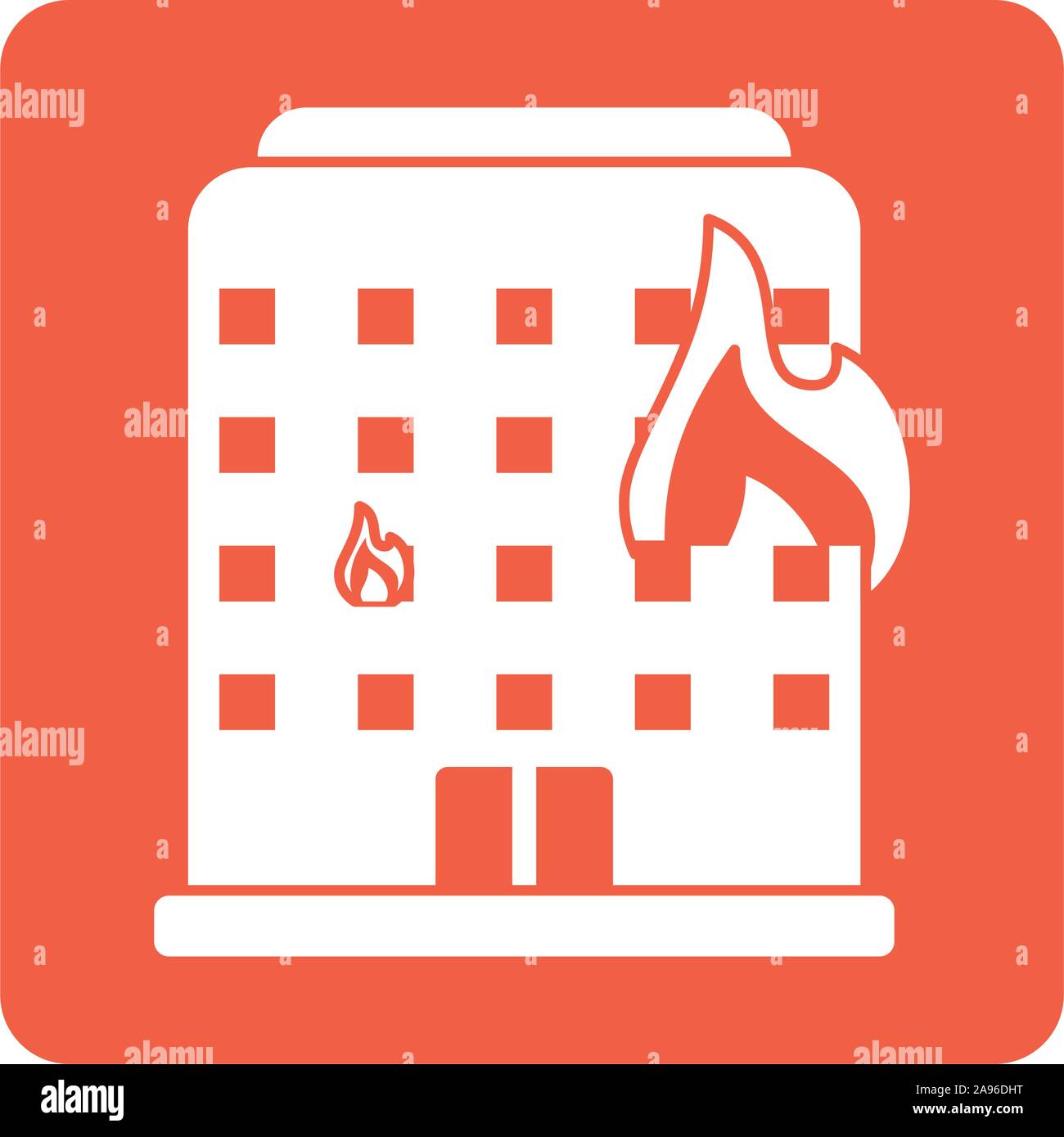 building burning with fire flames block line style icon vector ...