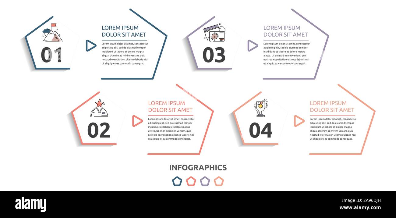 Vector flat infographic template. Line pentagon with text and icons for ... Vector flat infographic template. Line pentagon with text and icons for ...
