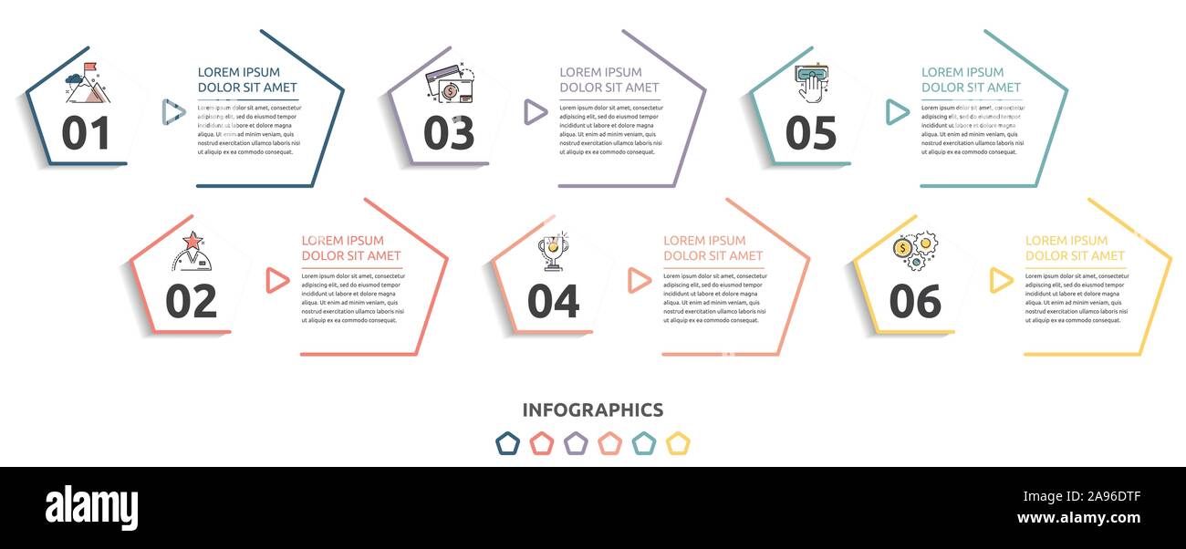 Vector flat infographic template. Line pentagon with text and icons for ...