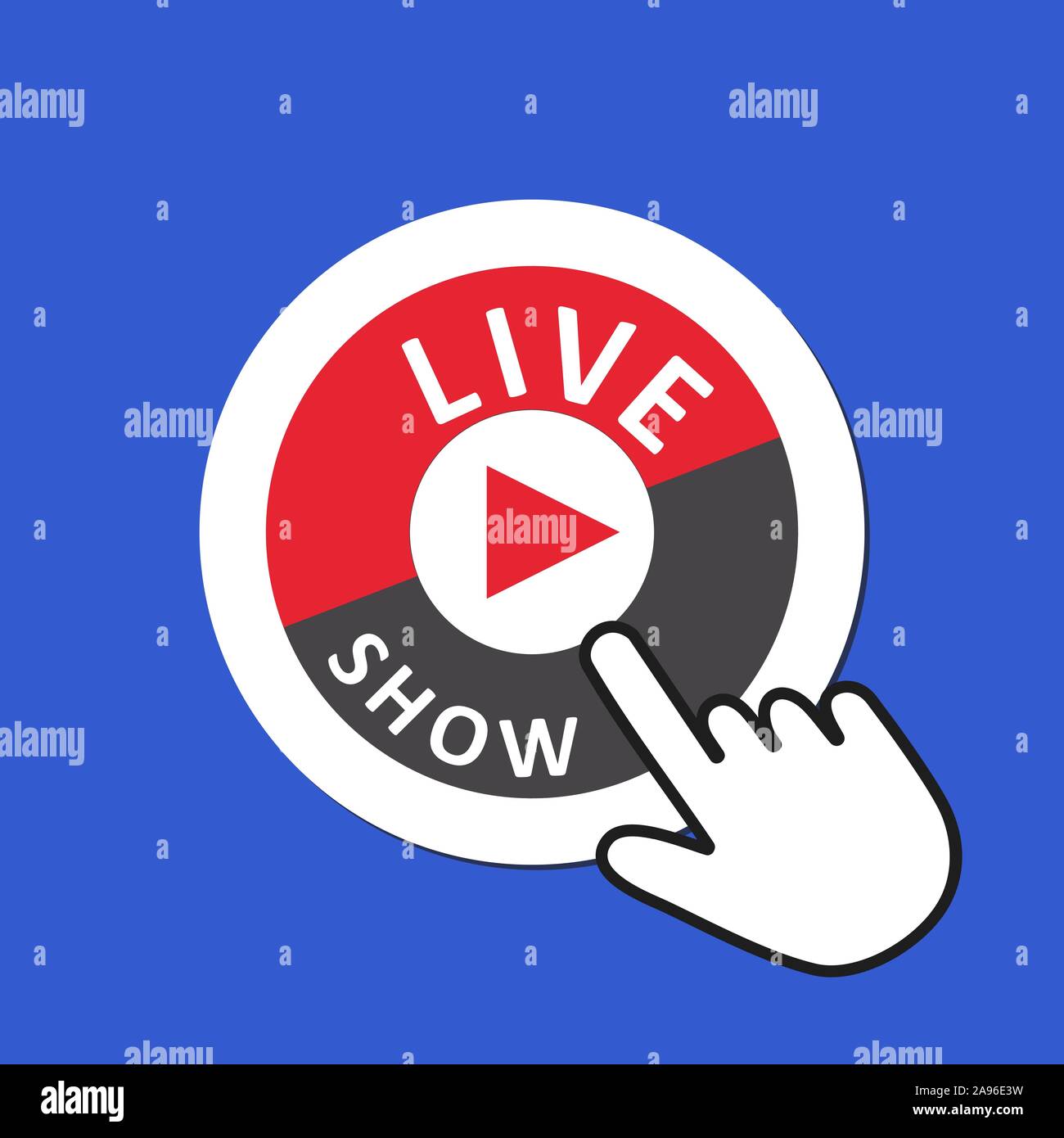 Live show icon. Online streaming concept. Hand Mouse Cursor Clicks the ...