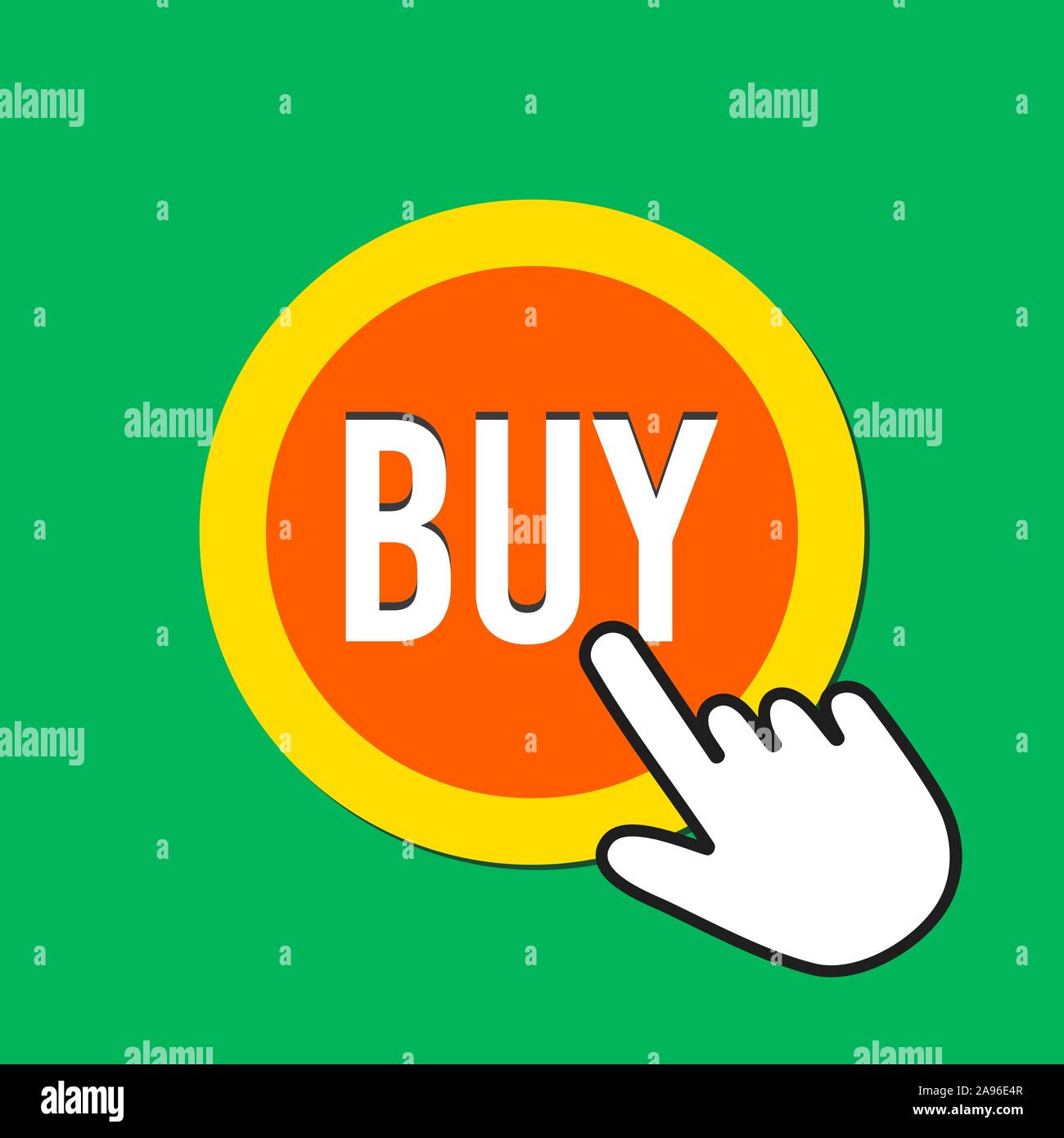 Buy icon. Shopping concept. Hand Mouse Cursor Clicks the Button. Pointer Push Press Stock Vector ...