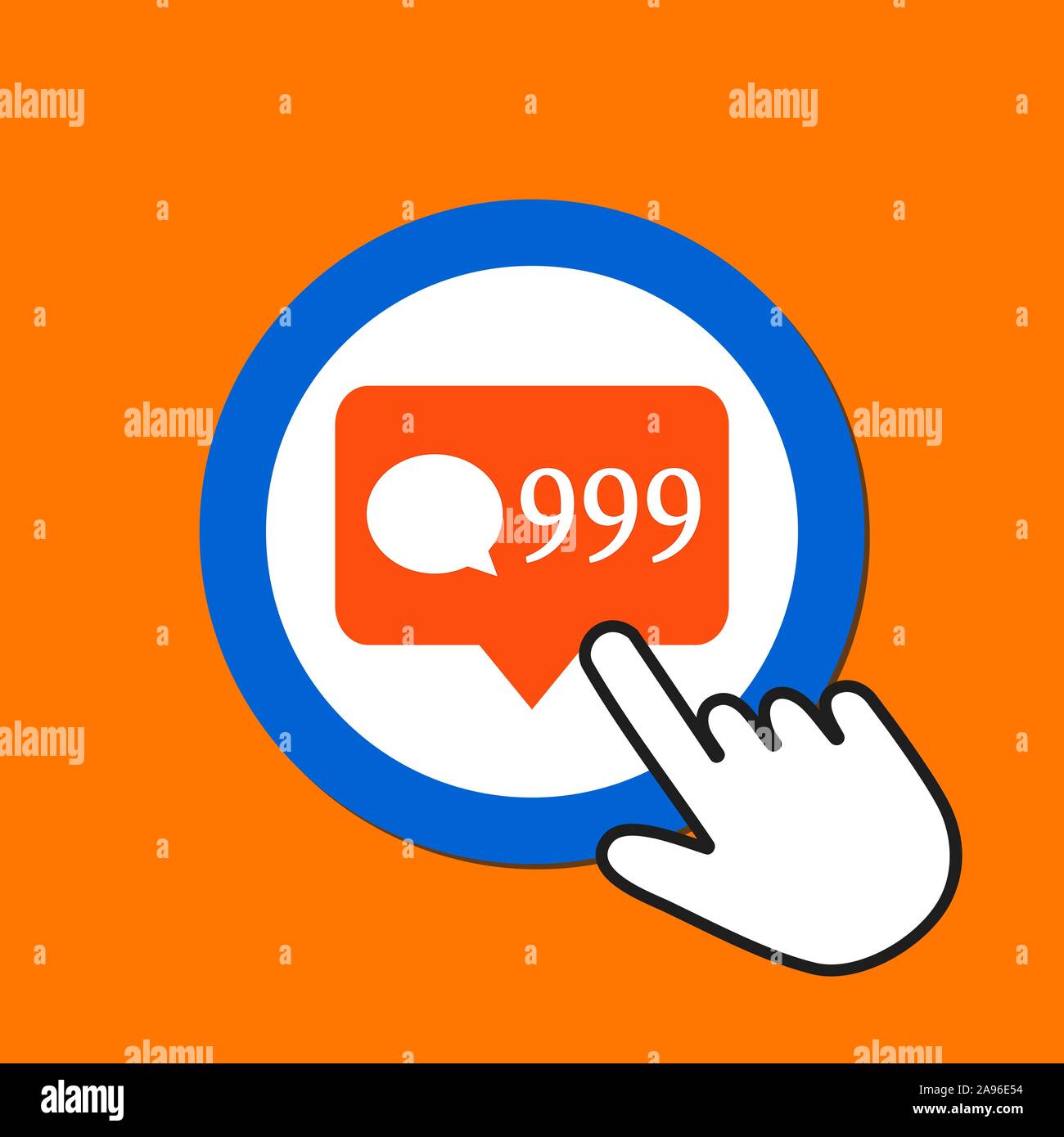 999 comments icon. Online popularity concept. Hand Mouse Cursor Clicks the Button. Pointer Push ...