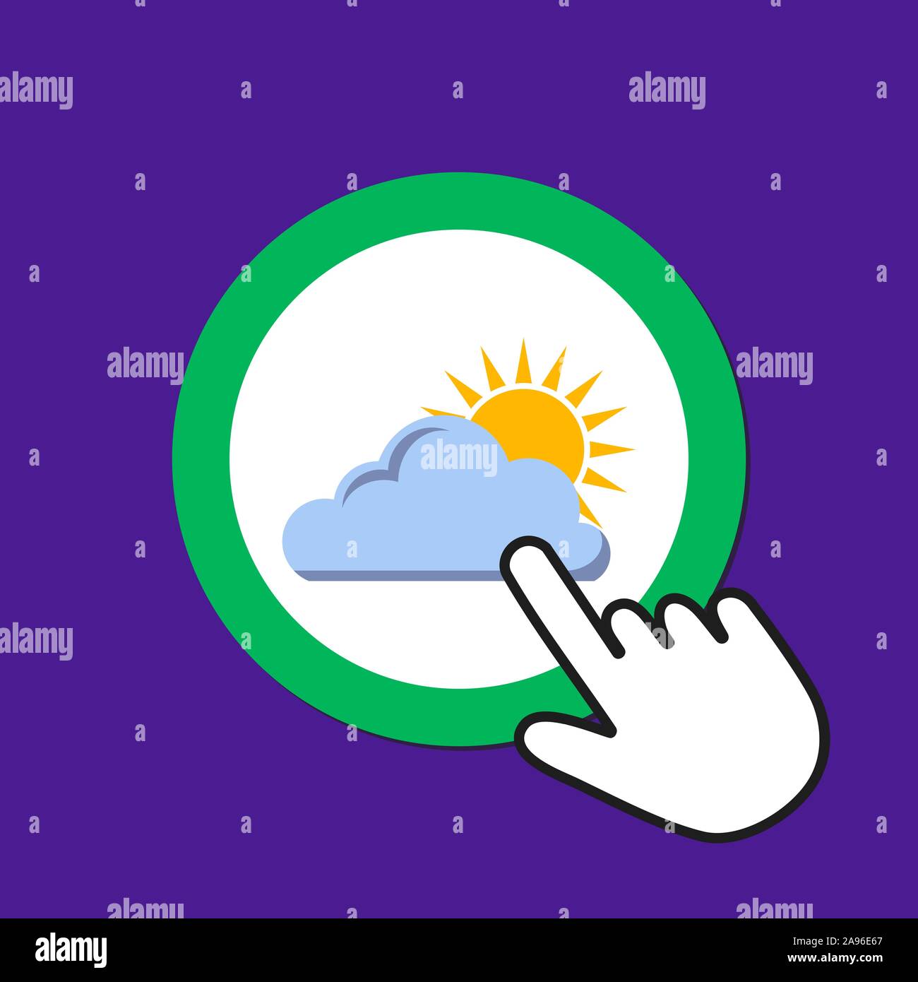Cloud with sun icon. Weather concept. Hand Mouse Cursor Clicks the ...
