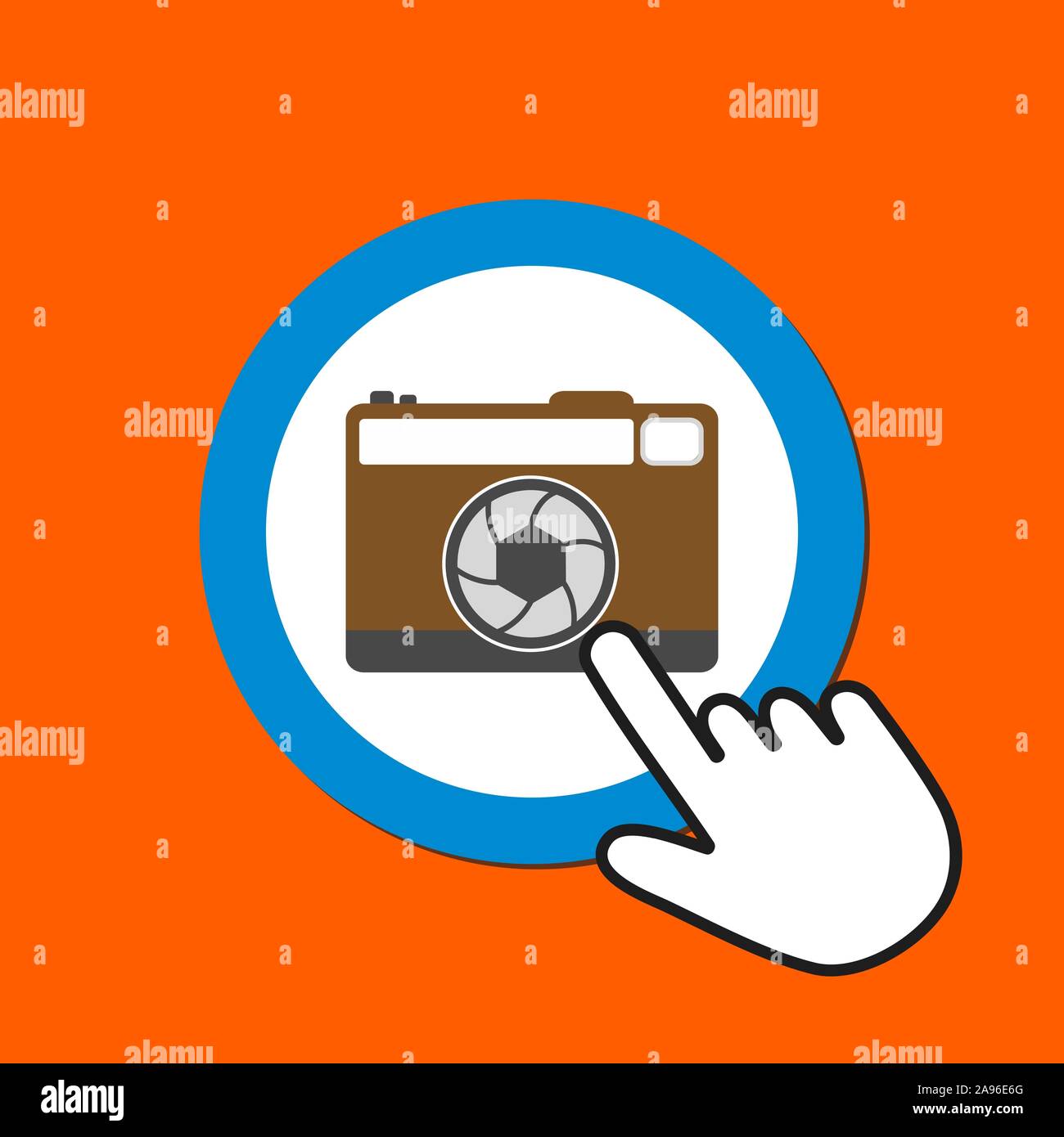 Retro photocamera icon. Making photo concept. Hand Mouse Cursor Clicks ...