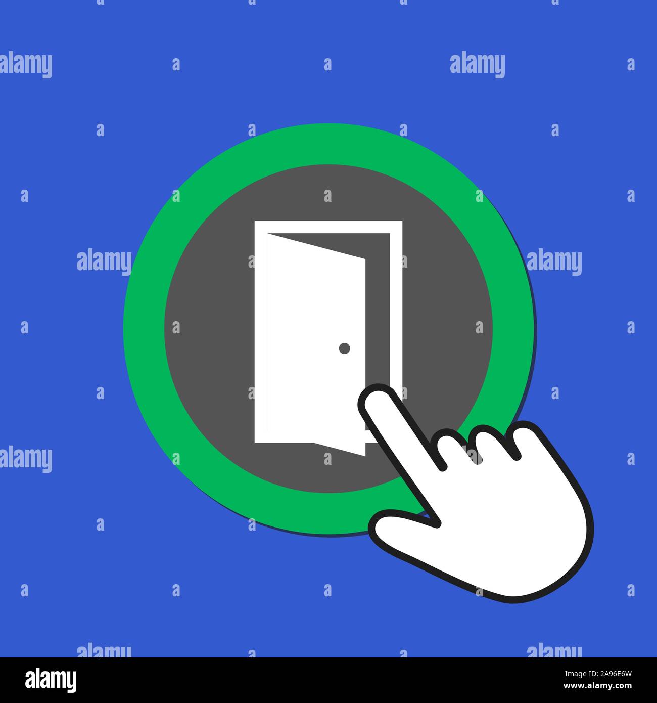 White open door icon. Exit, solution concept. Hand Mouse Cursor Clicks ...