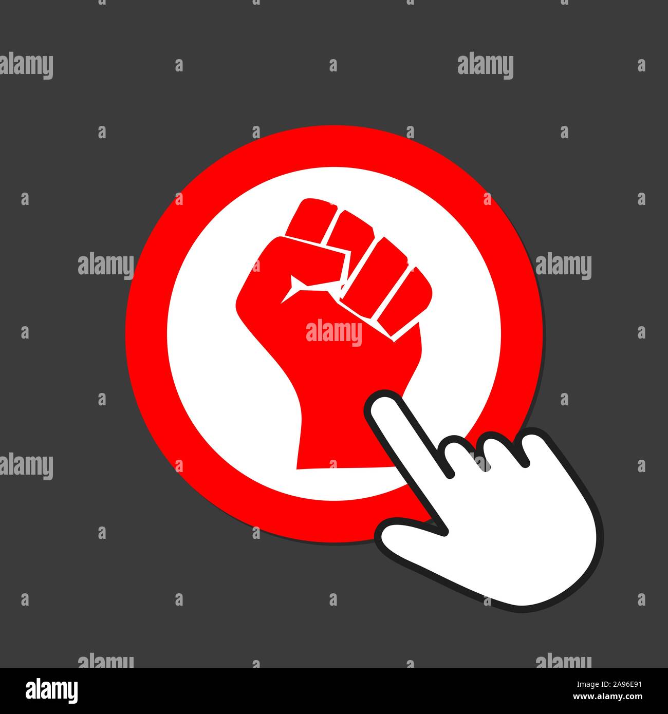 Fist icon. Fight, overcome concept. Hand Mouse Cursor Clicks the Button. Pointer Push Press ...