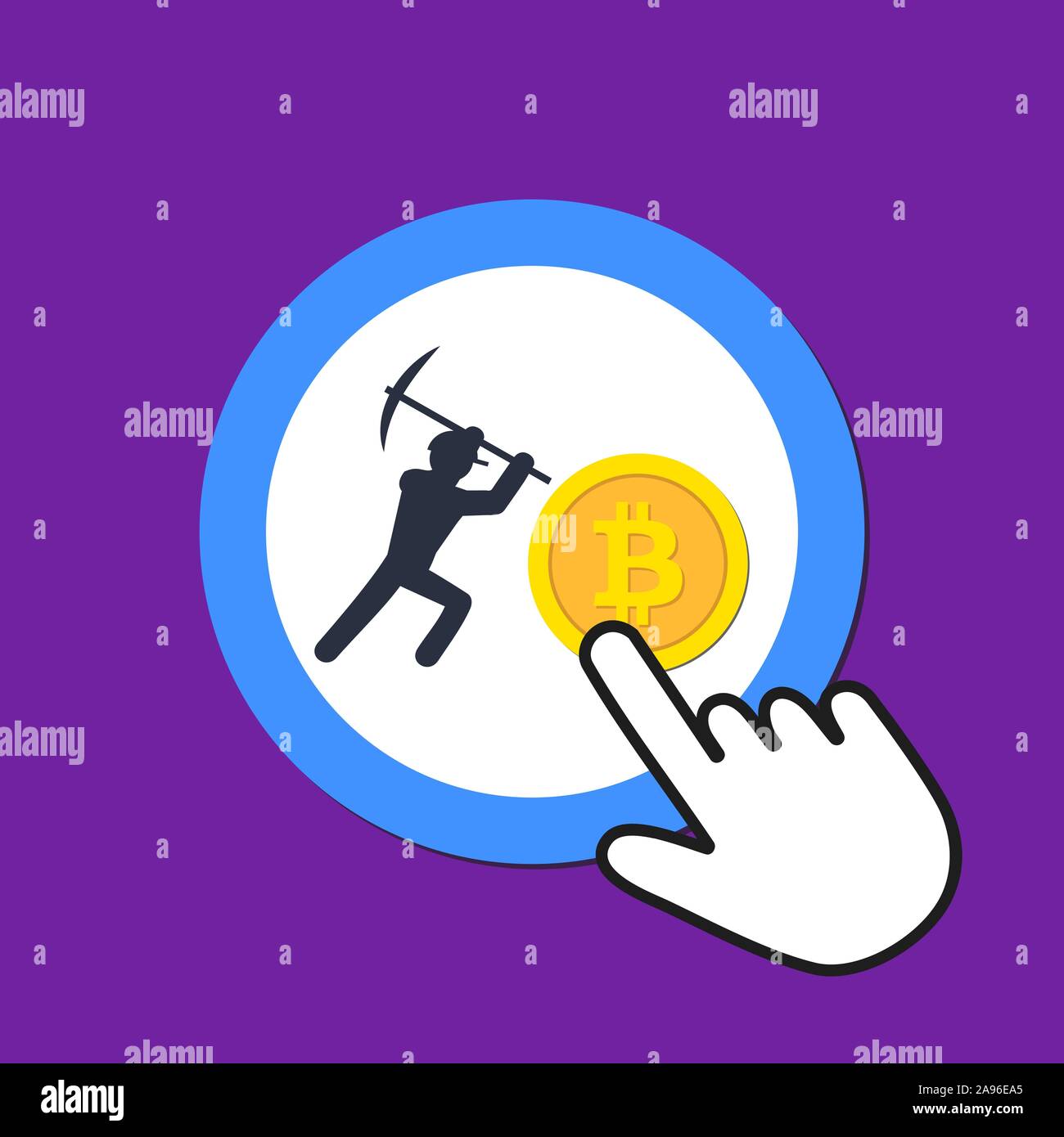 Miner and bitcoin icon. Mining cryptocurrency concept. Hand Mouse ...
