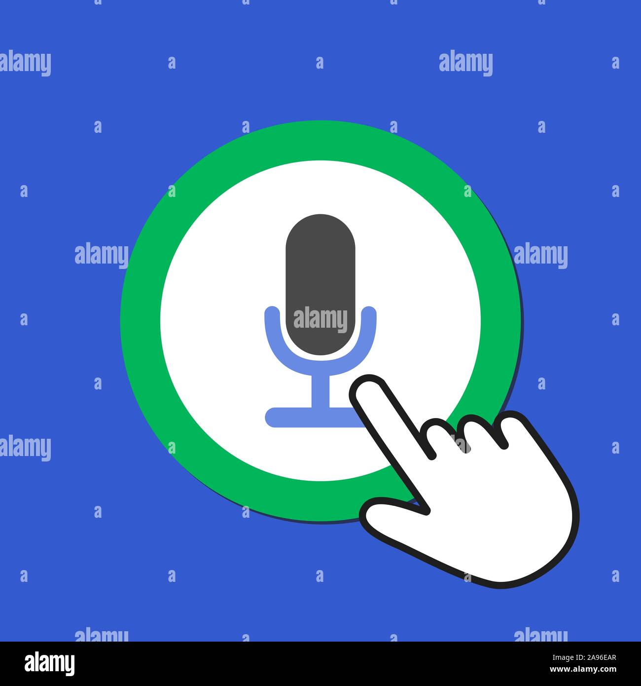 Microphone icon. Audio recording concept. Hand Mouse Cursor Clicks the ...