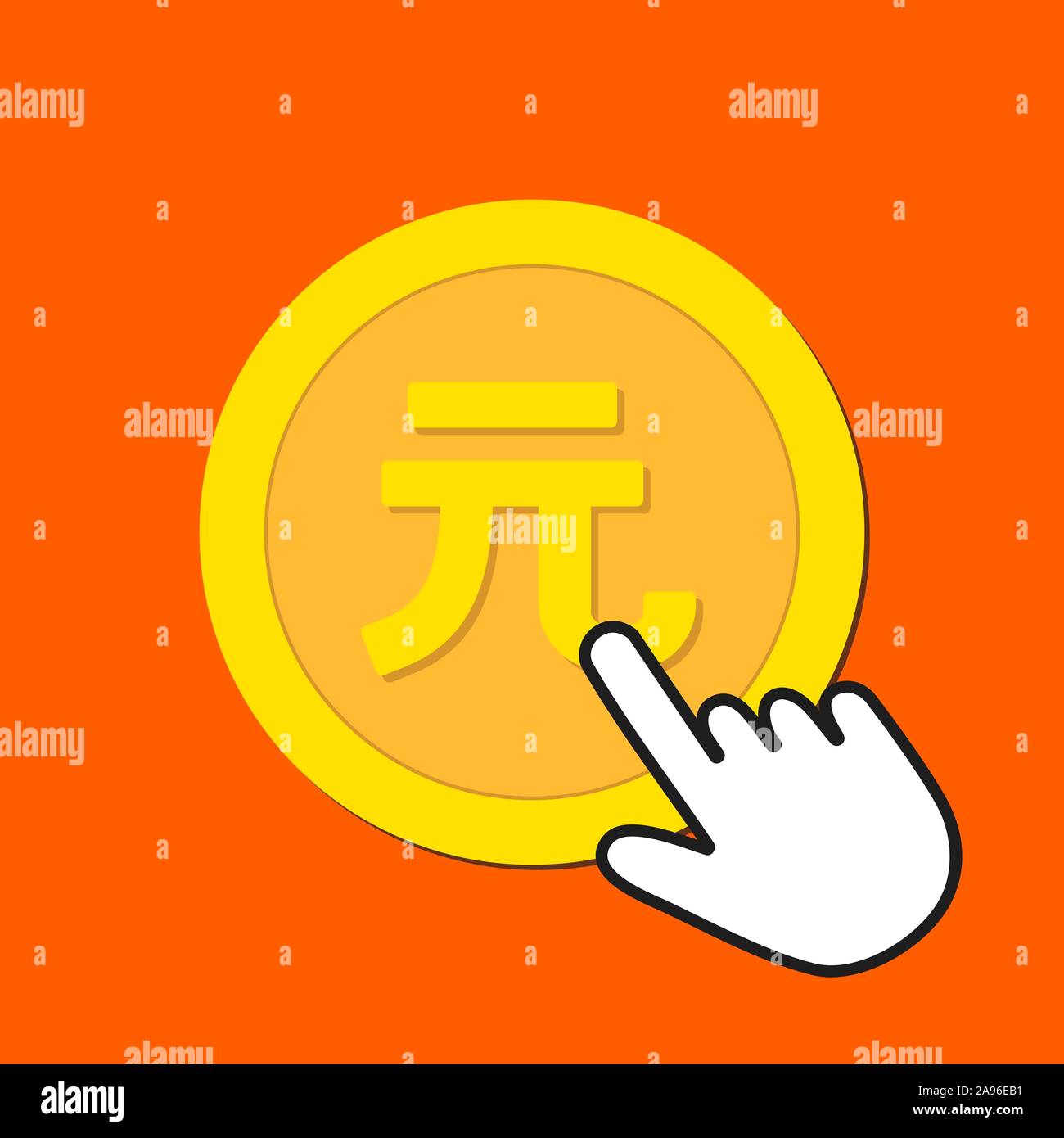 Yuan currency icon. Exchange, buying currency concept. Hand Mouse ...