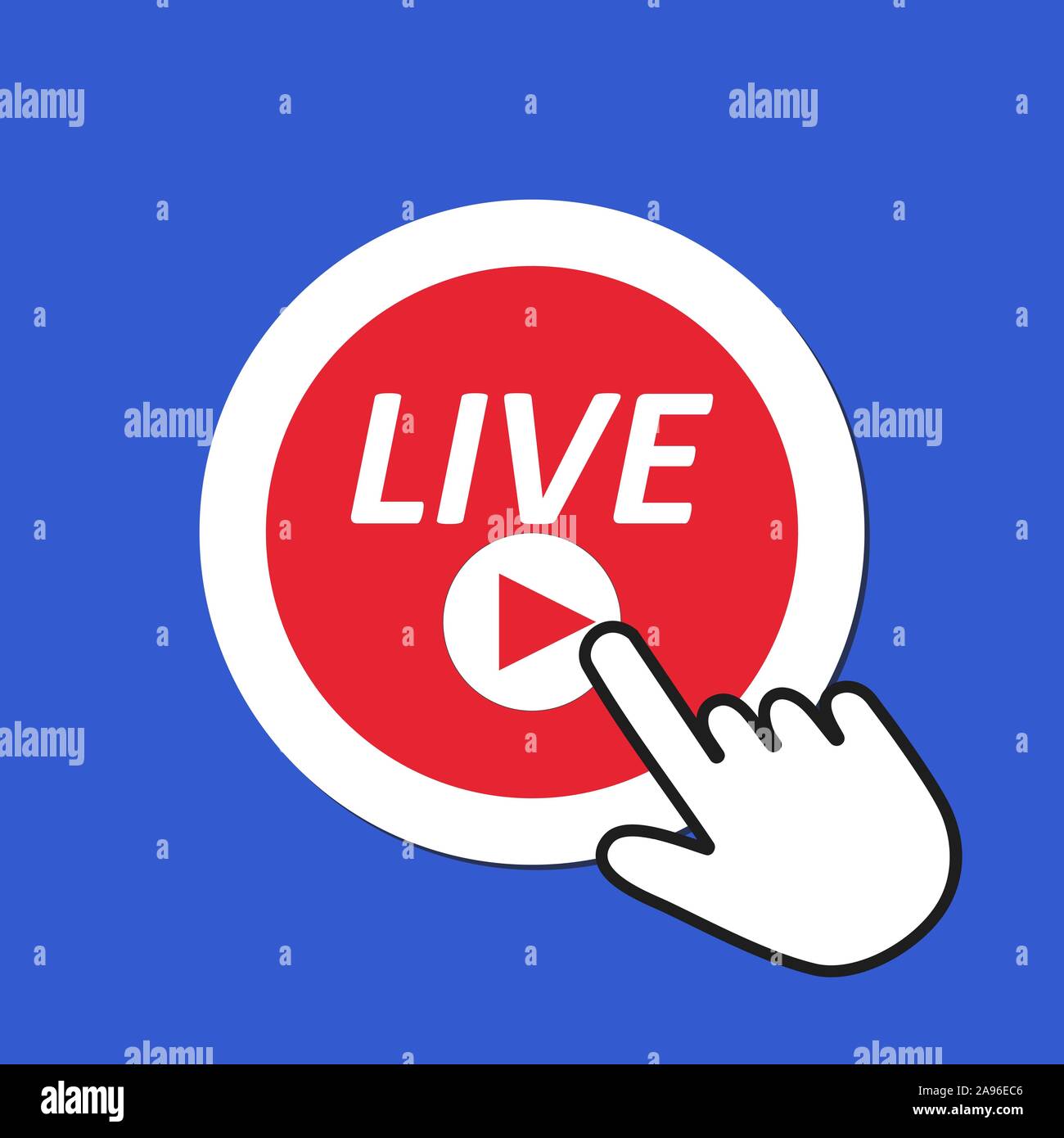 Live start icon. Online streaming concept. Hand Mouse Cursor Clicks the ...