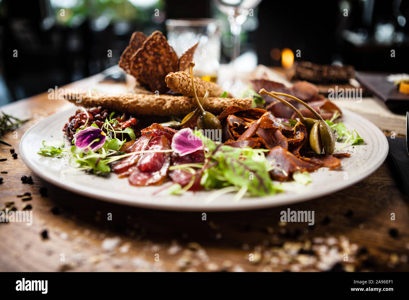 Meat platter for two served on a plate in restaurant Stock Photo - Alamy