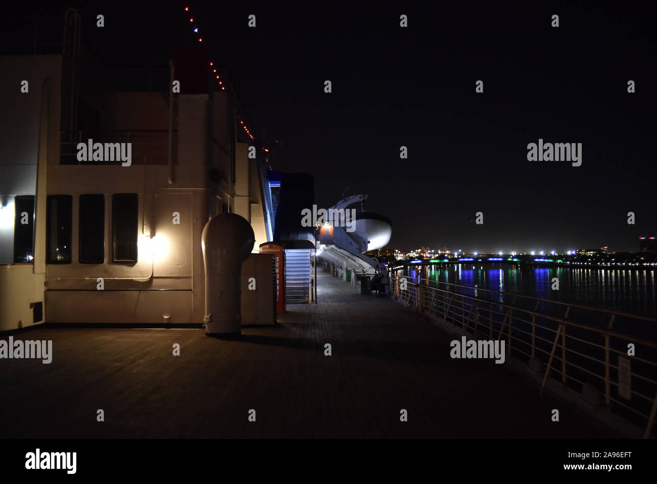 Long Beach, CA. U.S.A. October 21, 2019. RMS Queen Mary. Nighttime ...
