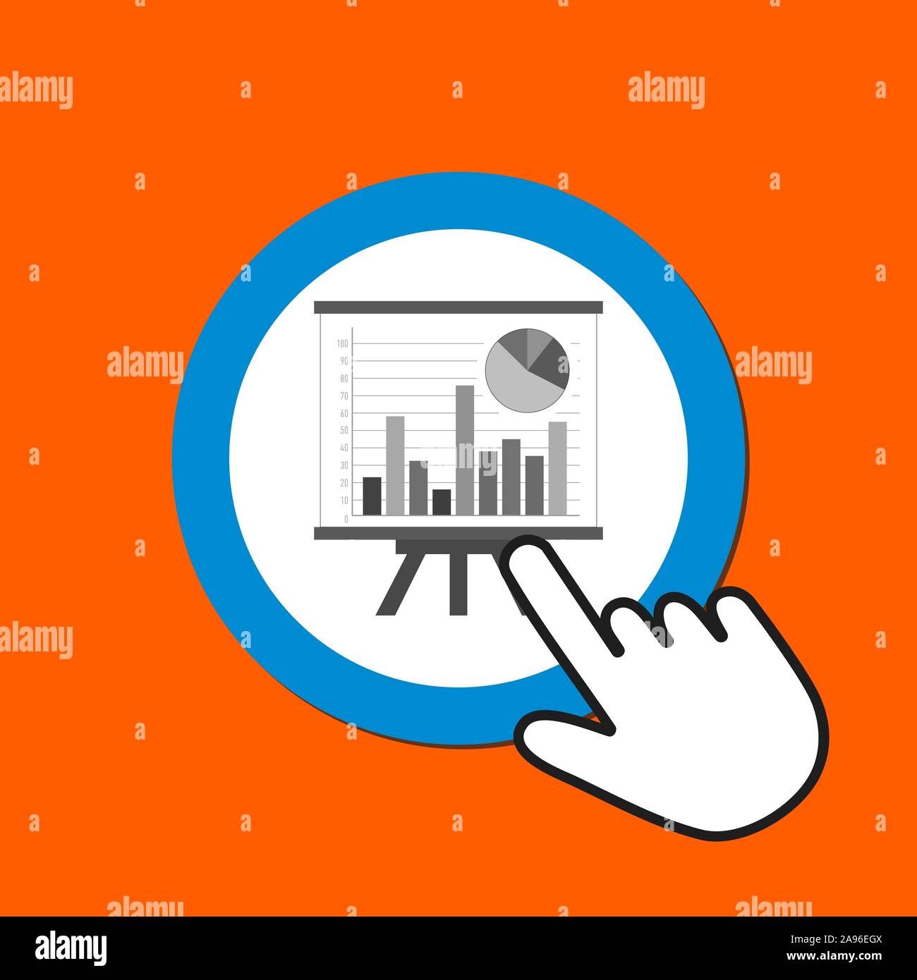 Flipchart with data icon. Statistics concept. Hand Mouse Cursor Clicks ...