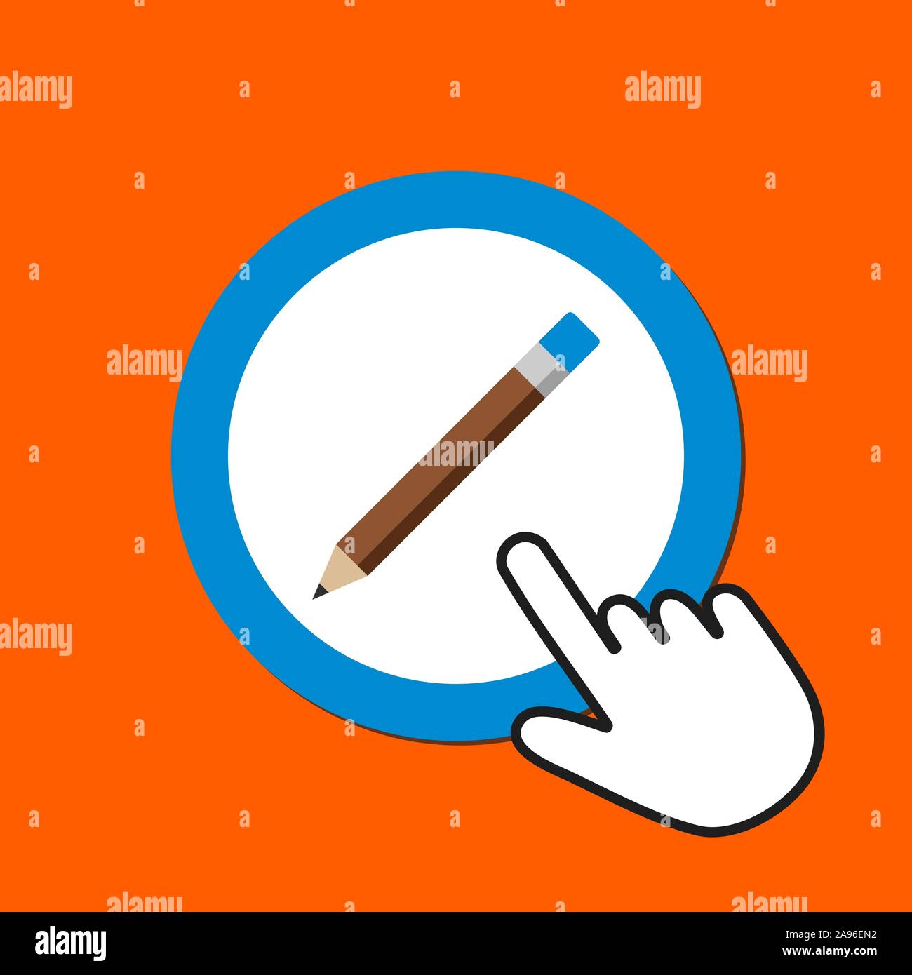 Pencil icon. Write, edit concept. Hand Mouse Cursor Clicks the Button. Pointer Push Press Stock ...