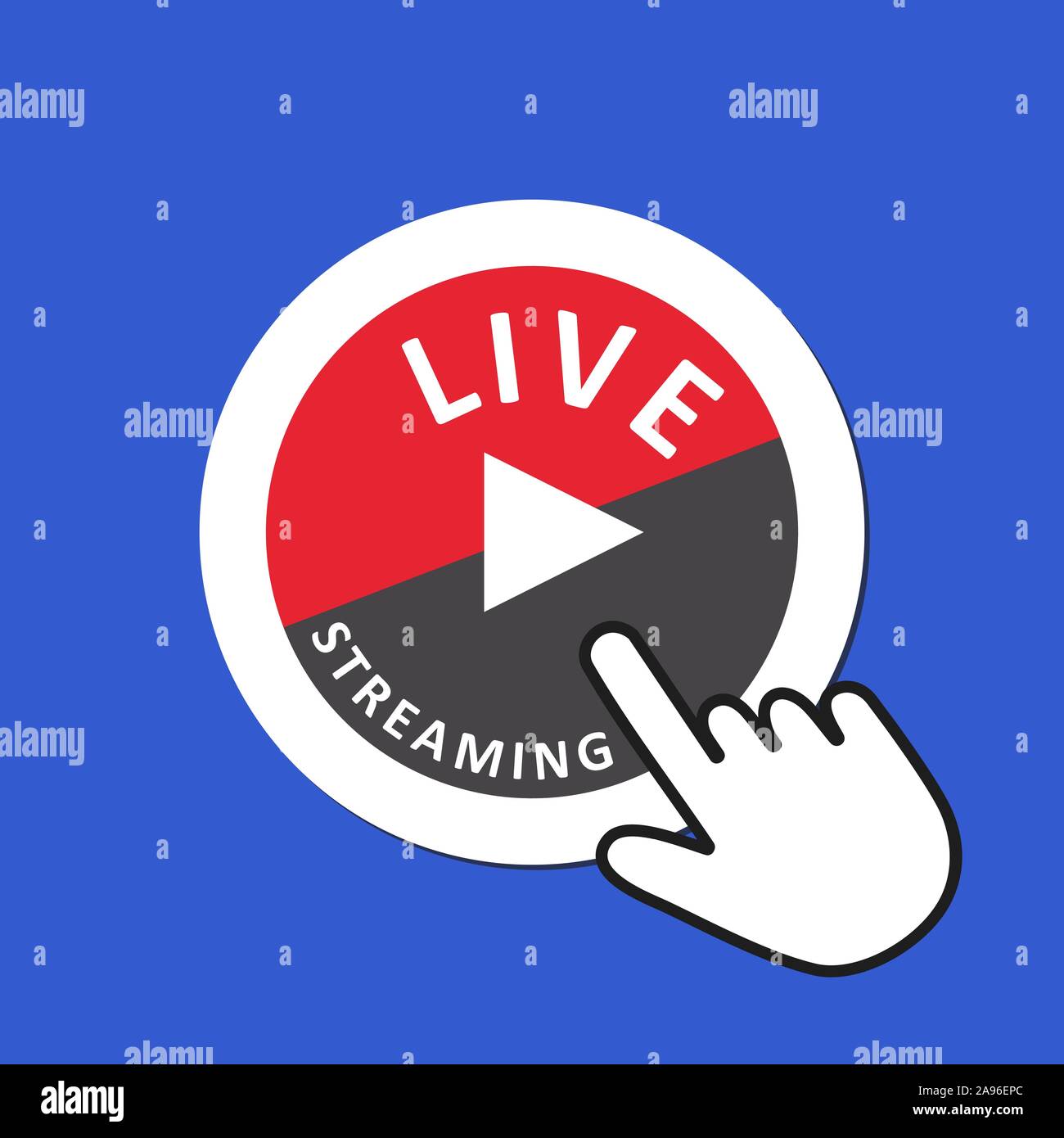 Live streaming icon. Online streaming concept. Hand Mouse Cursor Clicks the Button. Pointer Push ...