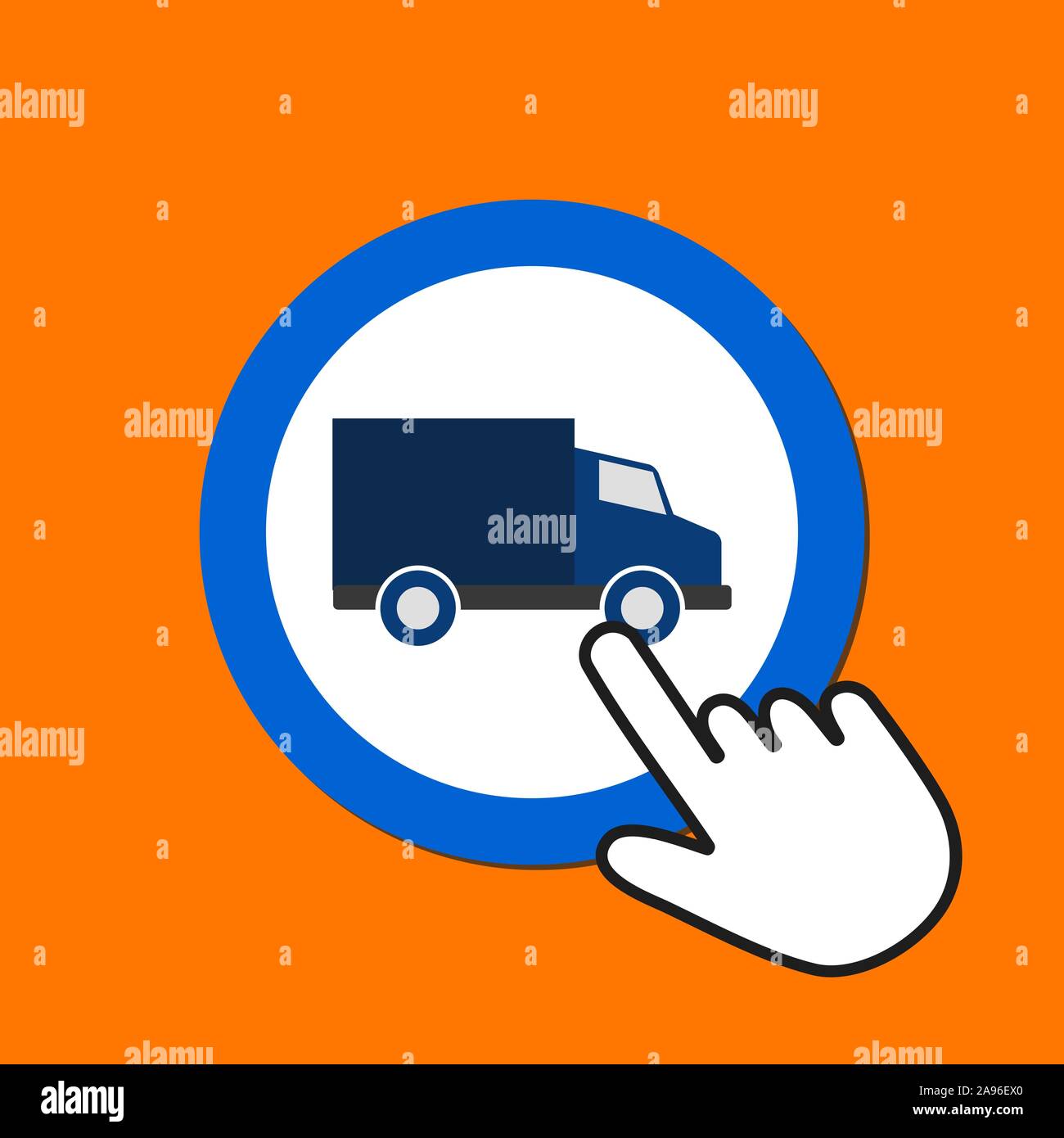 Commerce van icon. Delivery concept. Hand Mouse Cursor Clicks the ...