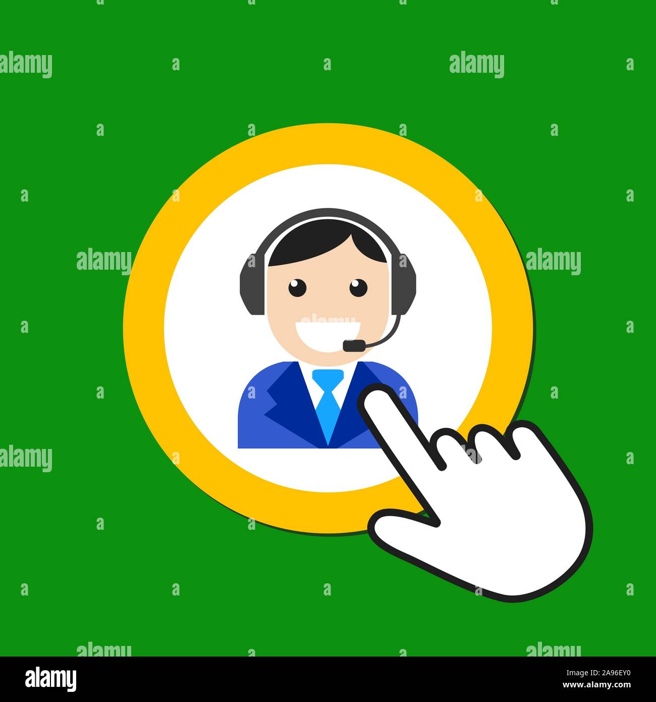 Man with headset icon. Customer support concept. Hand Mouse Cursor ...