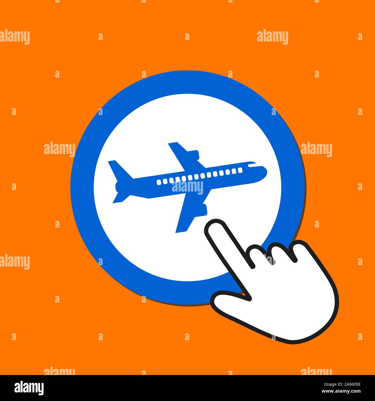 Airplane Icon Traveling Concept Hand Mouse Cursor Clicks The Button Pointer Push Press Stock