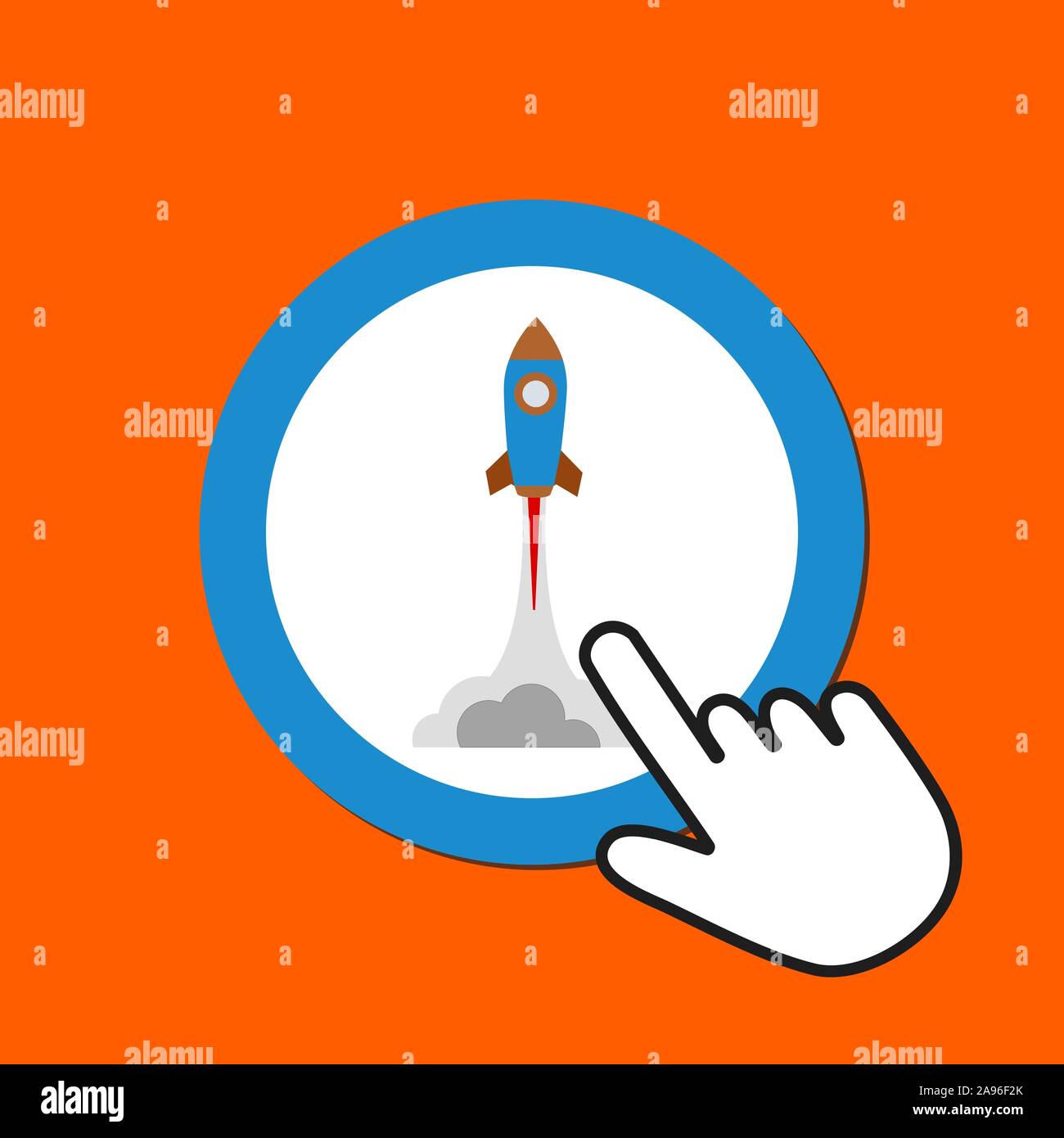 Space rocket icon. Launching, startup concept. Hand Mouse Cursor Clicks ...
