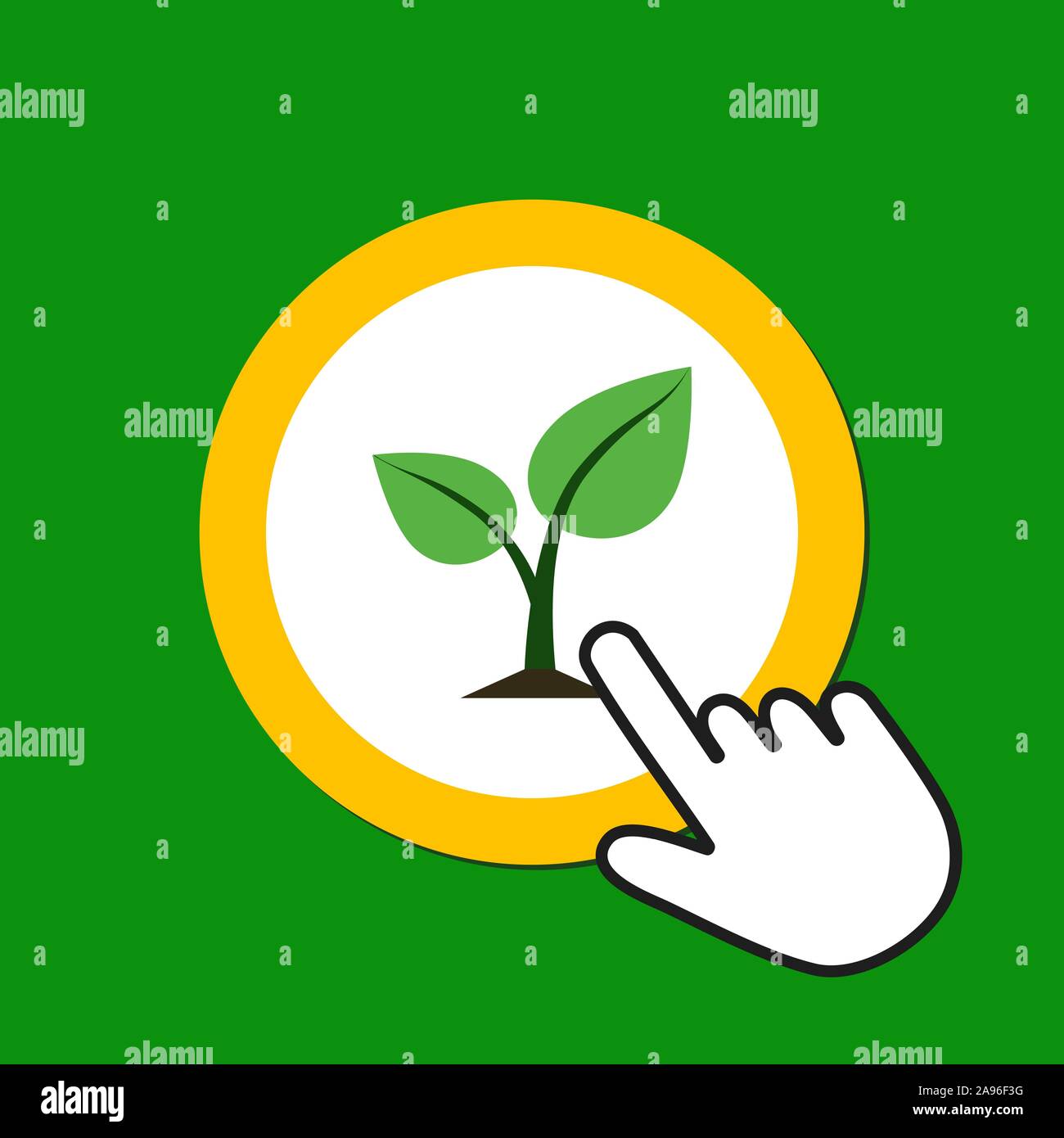 Sprout icon. Eco, life concept. Hand Mouse Cursor Clicks the Button ...
