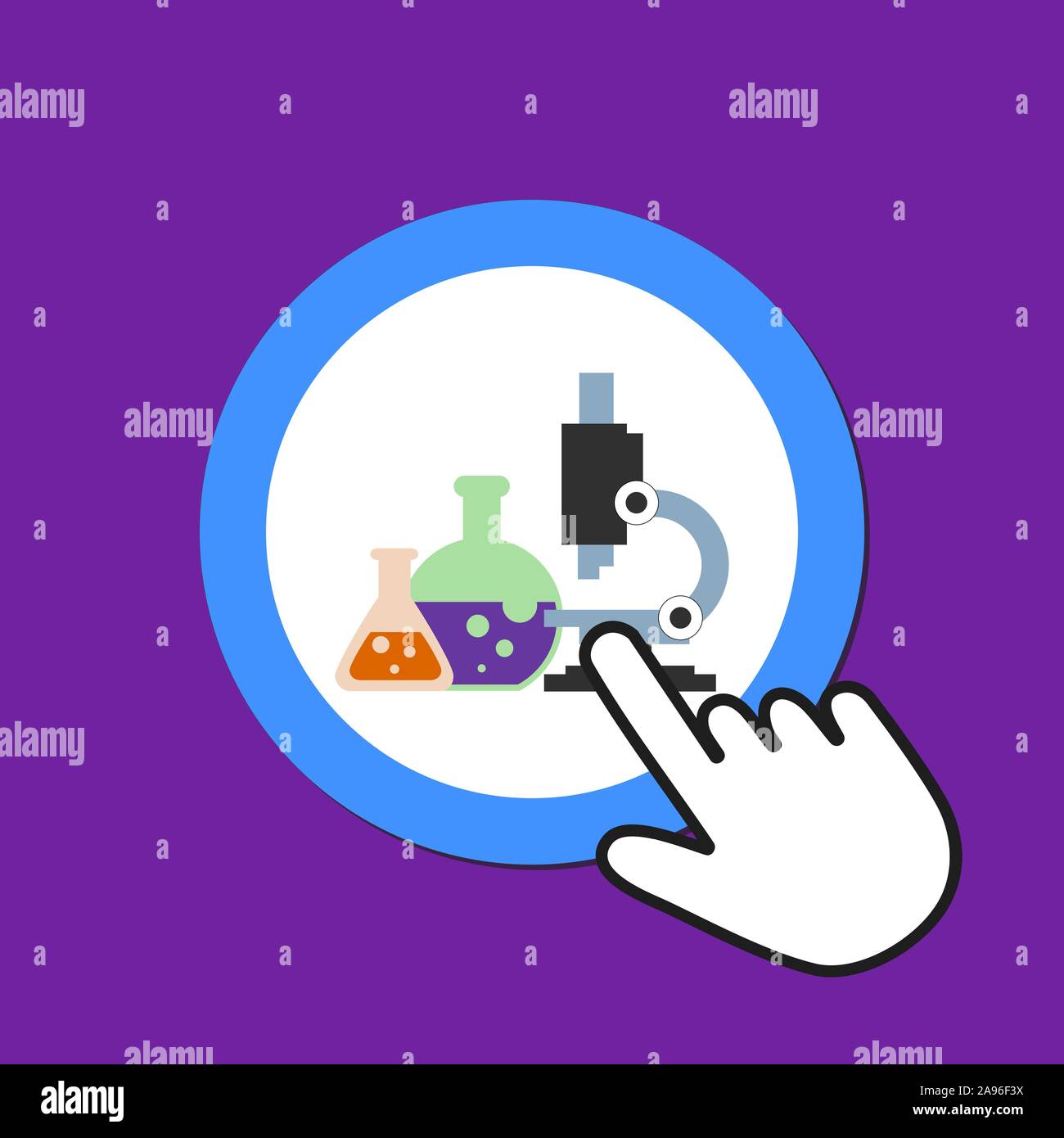 Microscope, chemistry icon. Lab, science concept. Hand Mouse Cursor ...