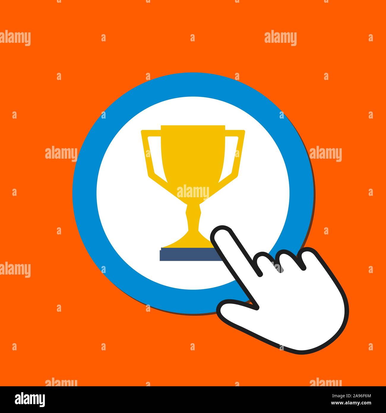 Trophy Cup Icon Award Prize Concept Hand Mouse Cursor Clicks The Button Pointer Push Press