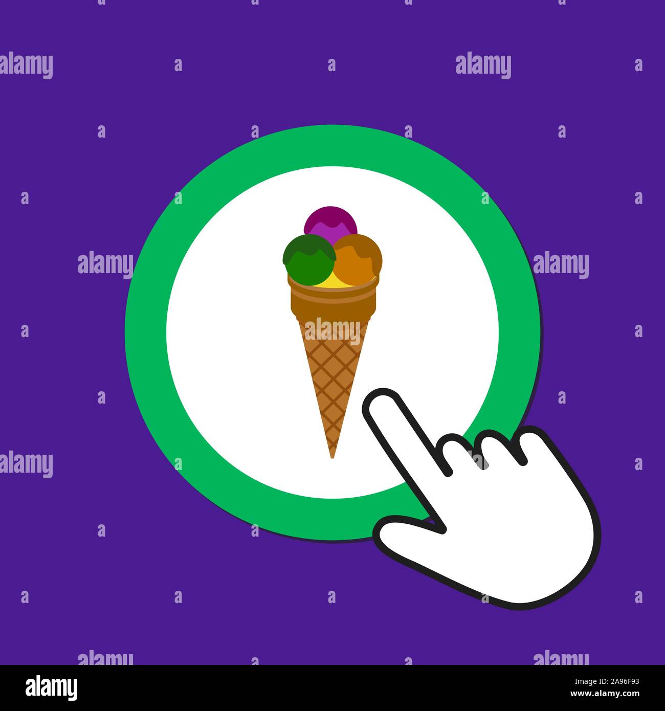Icecream icon. Dessert, sweet concept. Hand Mouse Cursor Clicks the ...
