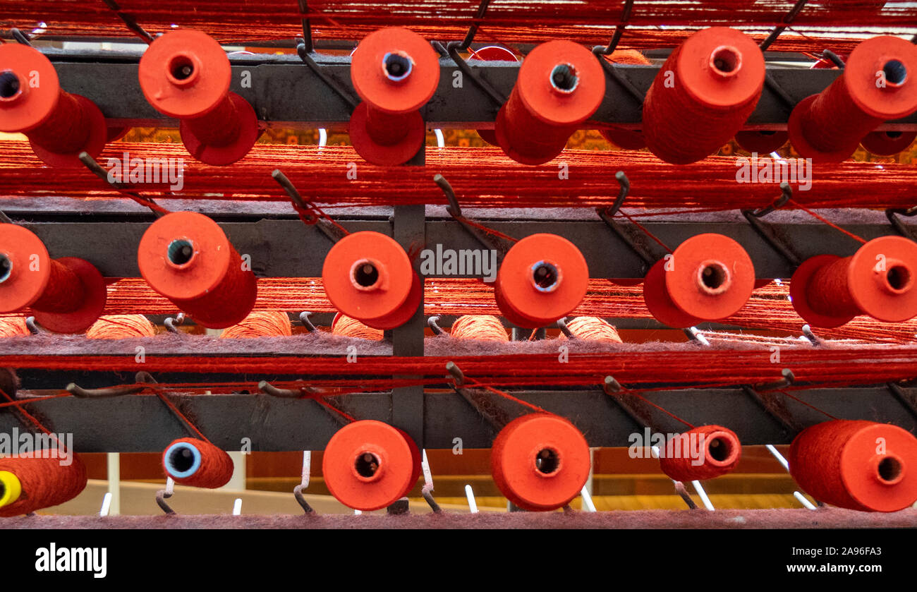 Exhibition vintage mechanical machinery bobbins on Axminster gripper ...