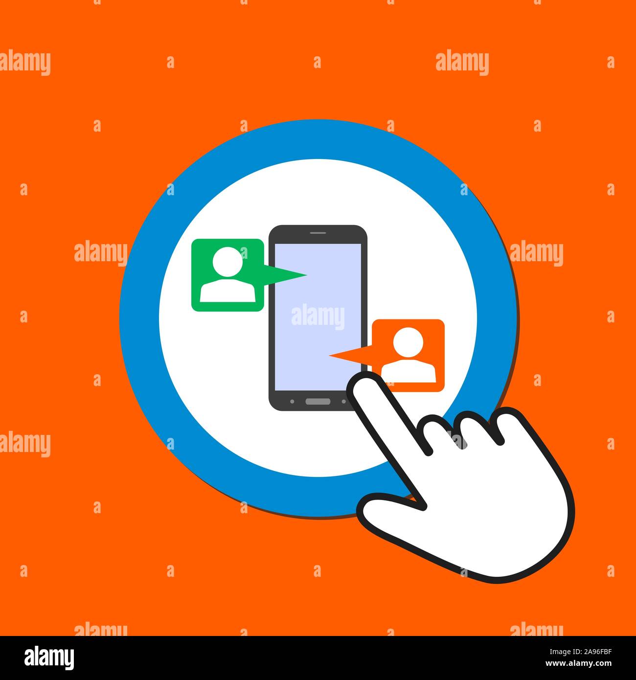 Smartphone chatting icon. Mobile chat concept. Hand Mouse Cursor Clicks ...