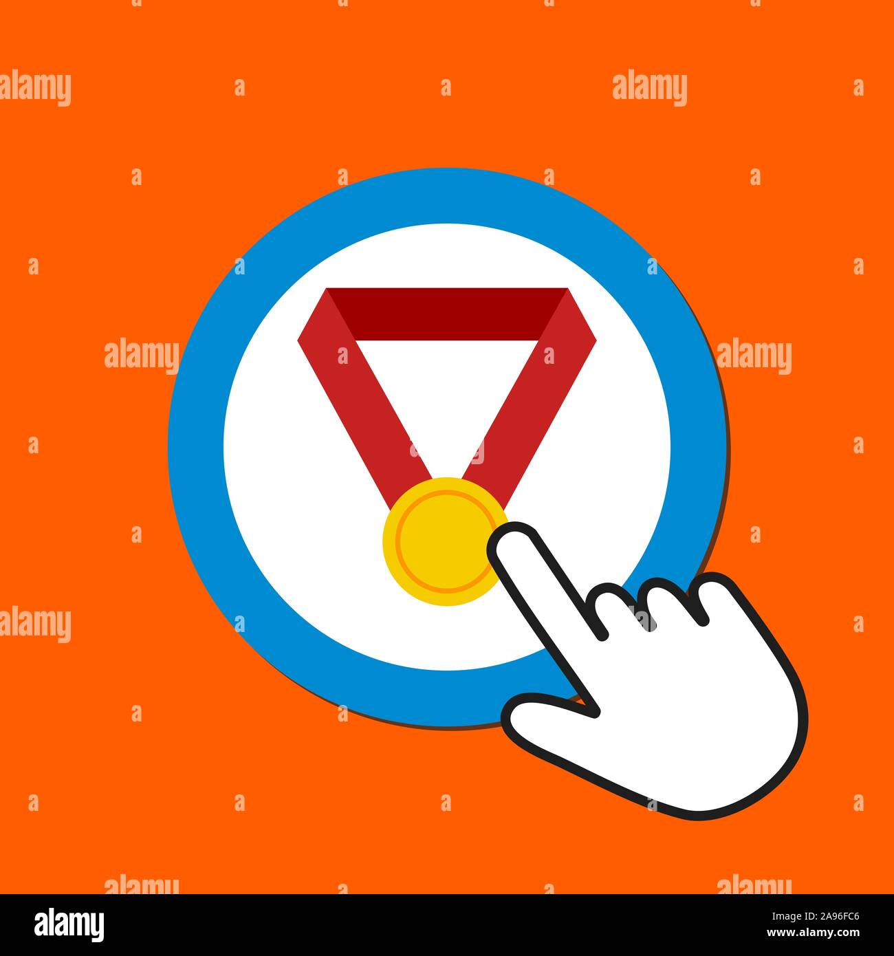 Champion Medal Icon Award Concept Hand Mouse Cursor Clicks The Button Pointer Push Press