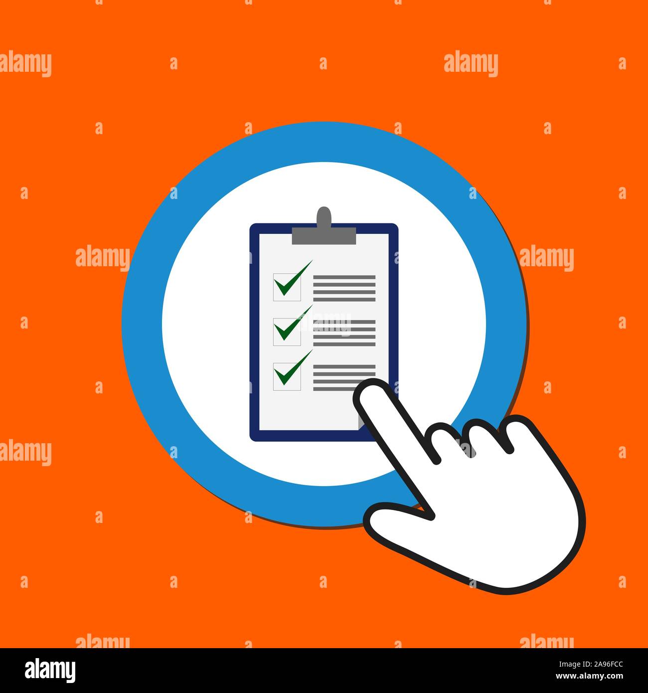 Clipboard icon. Test concept. Hand Mouse Cursor Clicks the Button ...