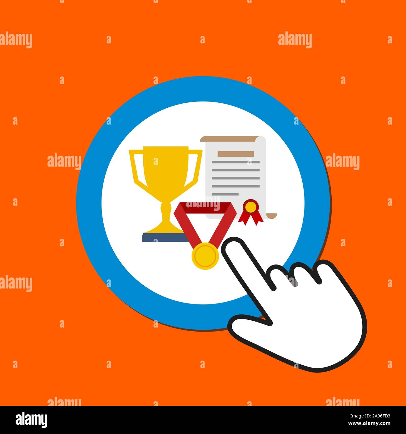 Trophy cup, medal, certificate icon. Award, prize concept. Hand Mouse ...