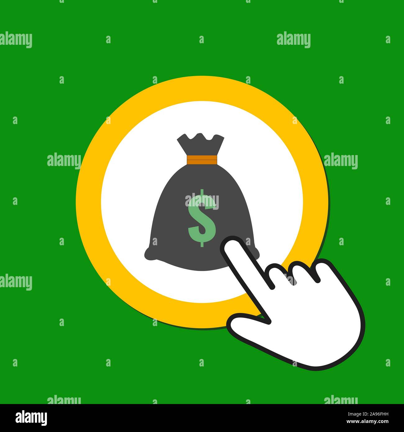 Money bag icon. Wealth, bonus concept. Hand Mouse Cursor Clicks the ...