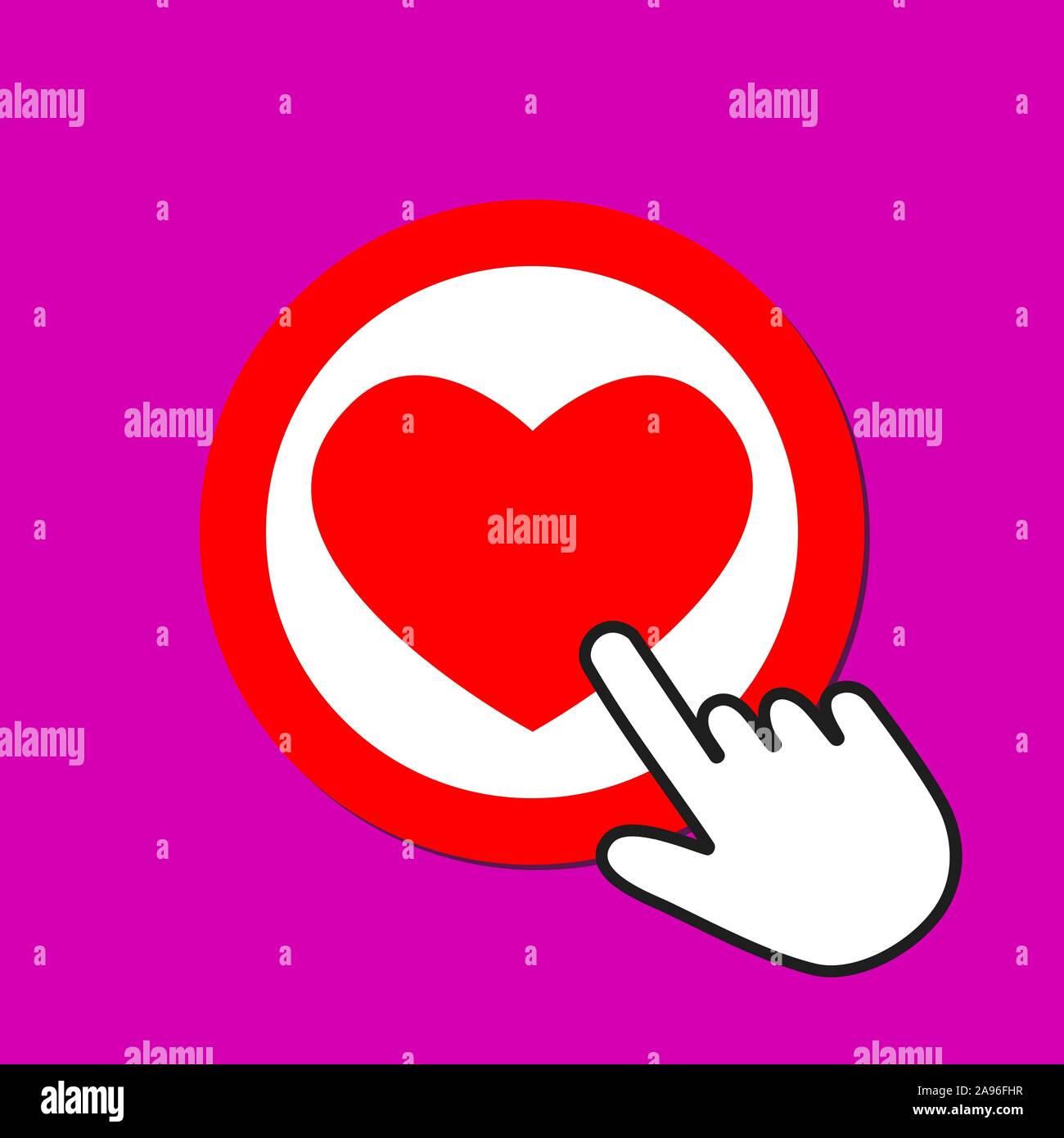 Red Heart Icon Love Concept Hand Mouse Cursor Clicks The Button Pointer Push Press Stock