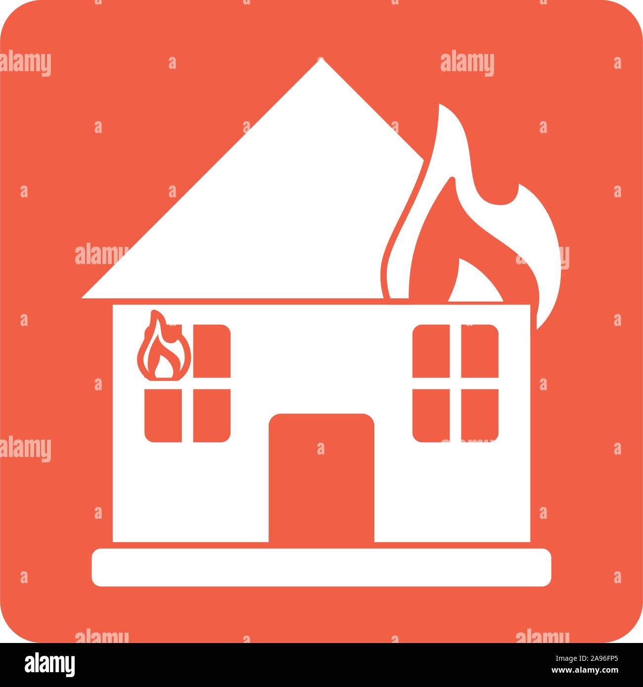 house burning with fire flames block line style icon vector ...