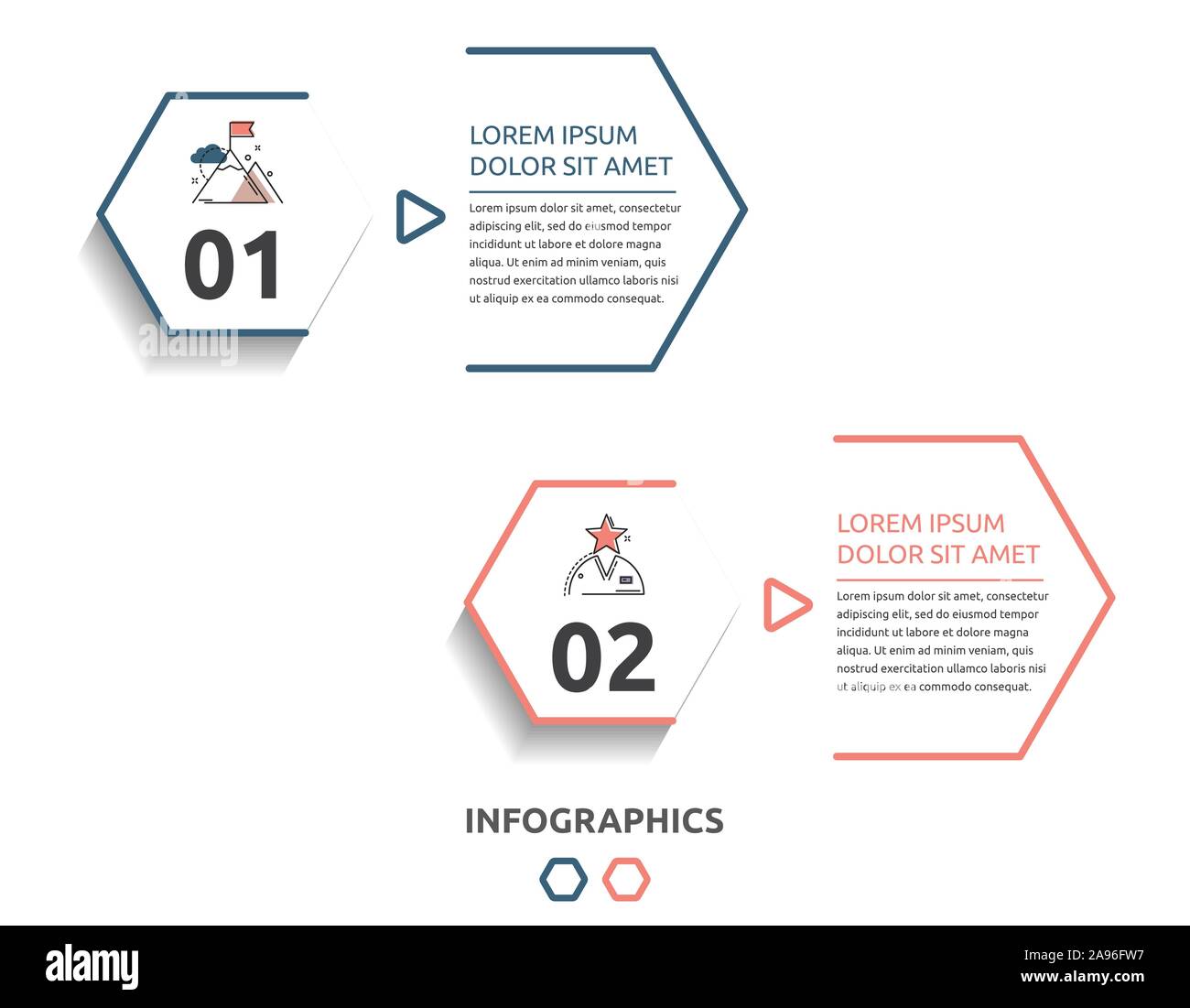 Vector flat infographic template. Line hexagon with text and icons for two diagrams, graph ...
