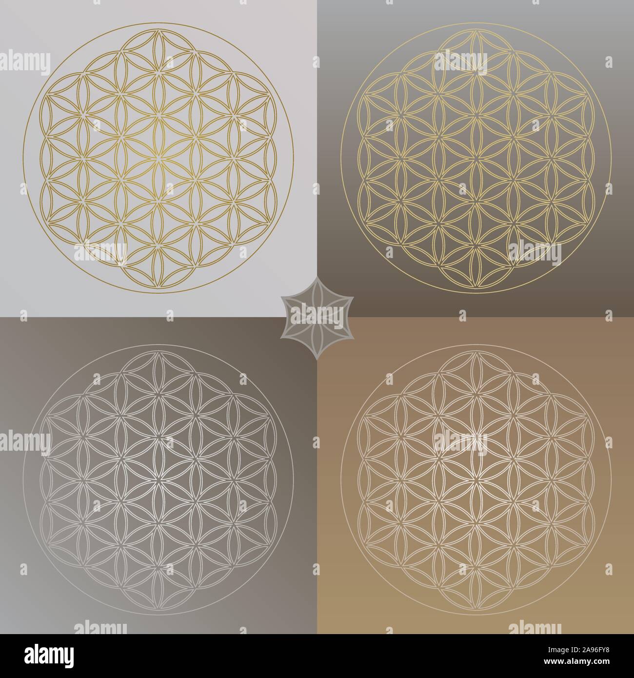 Flower of Life Illustrations in Gold and Gray Colored Gradients - 4 ...