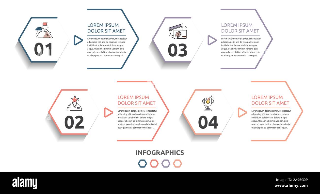 Vector flat infographic template. Line hexagon with text and icons for ...