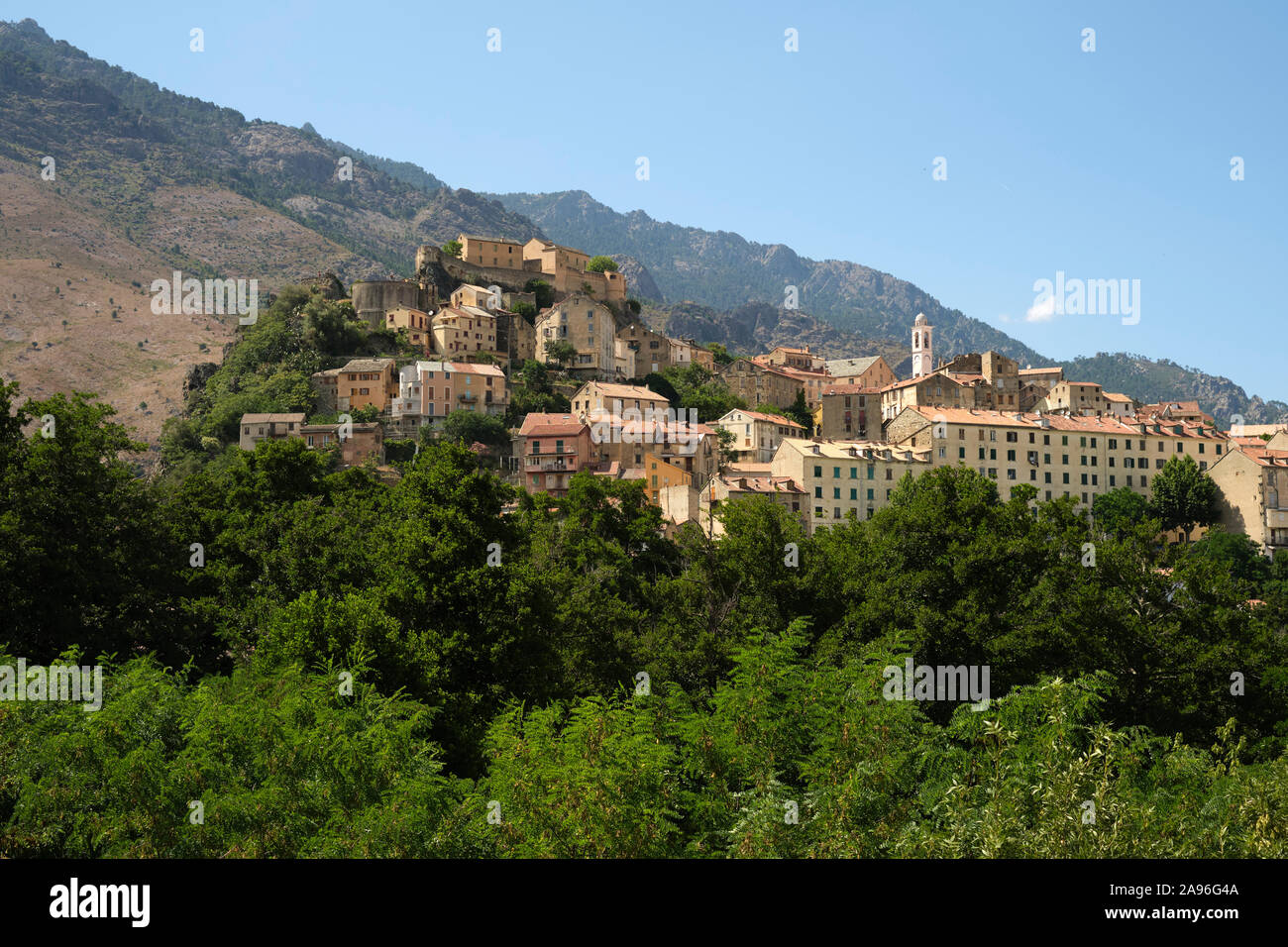 The Citadel and the hilltop Old Town of Corte in central Corsica, Haute ...
