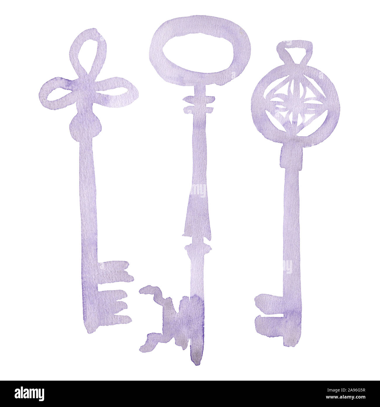 Isolated old key illustration element. Watercolor background ...