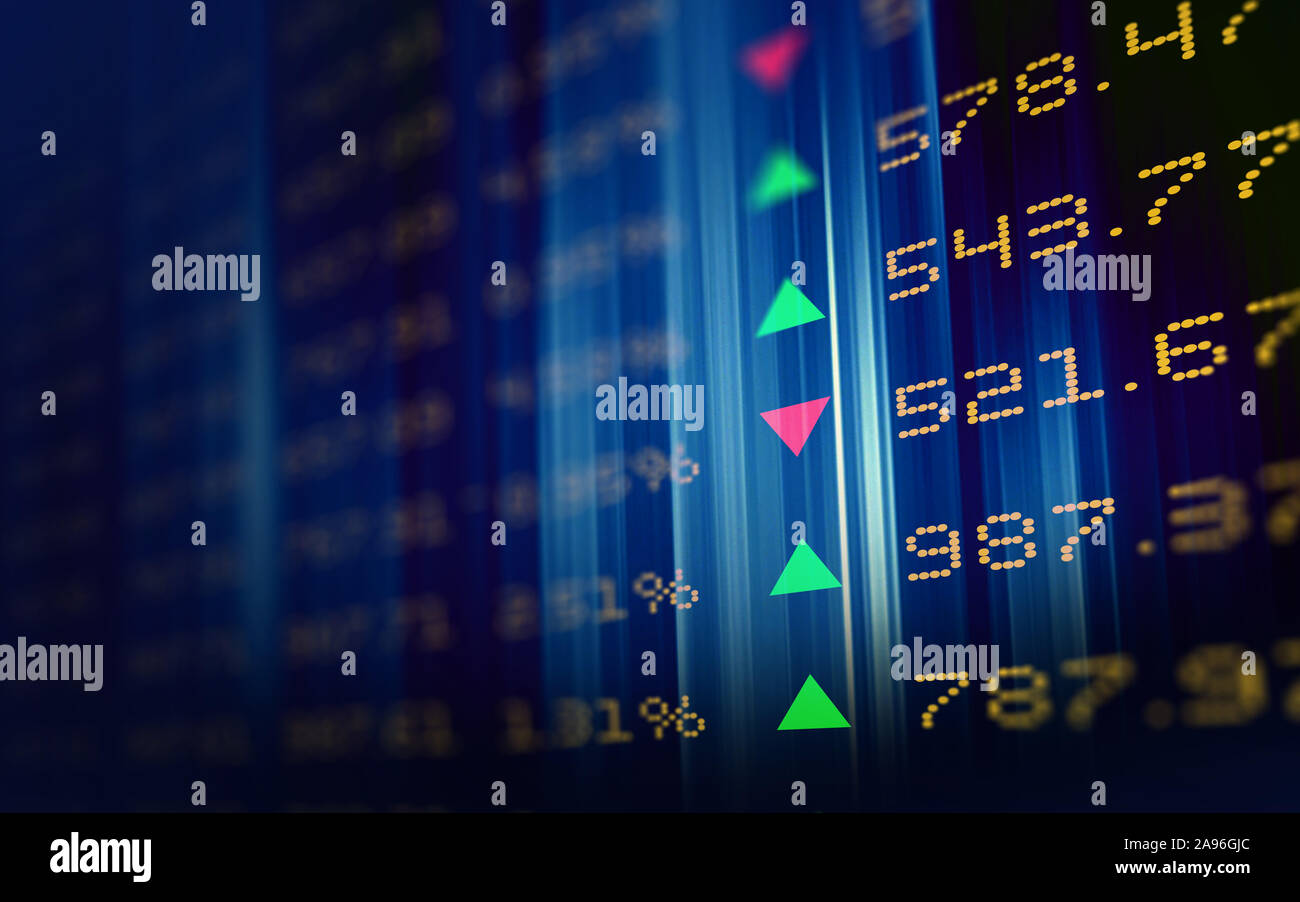 3D stock market screen with up and down arrows. Realistic high ...